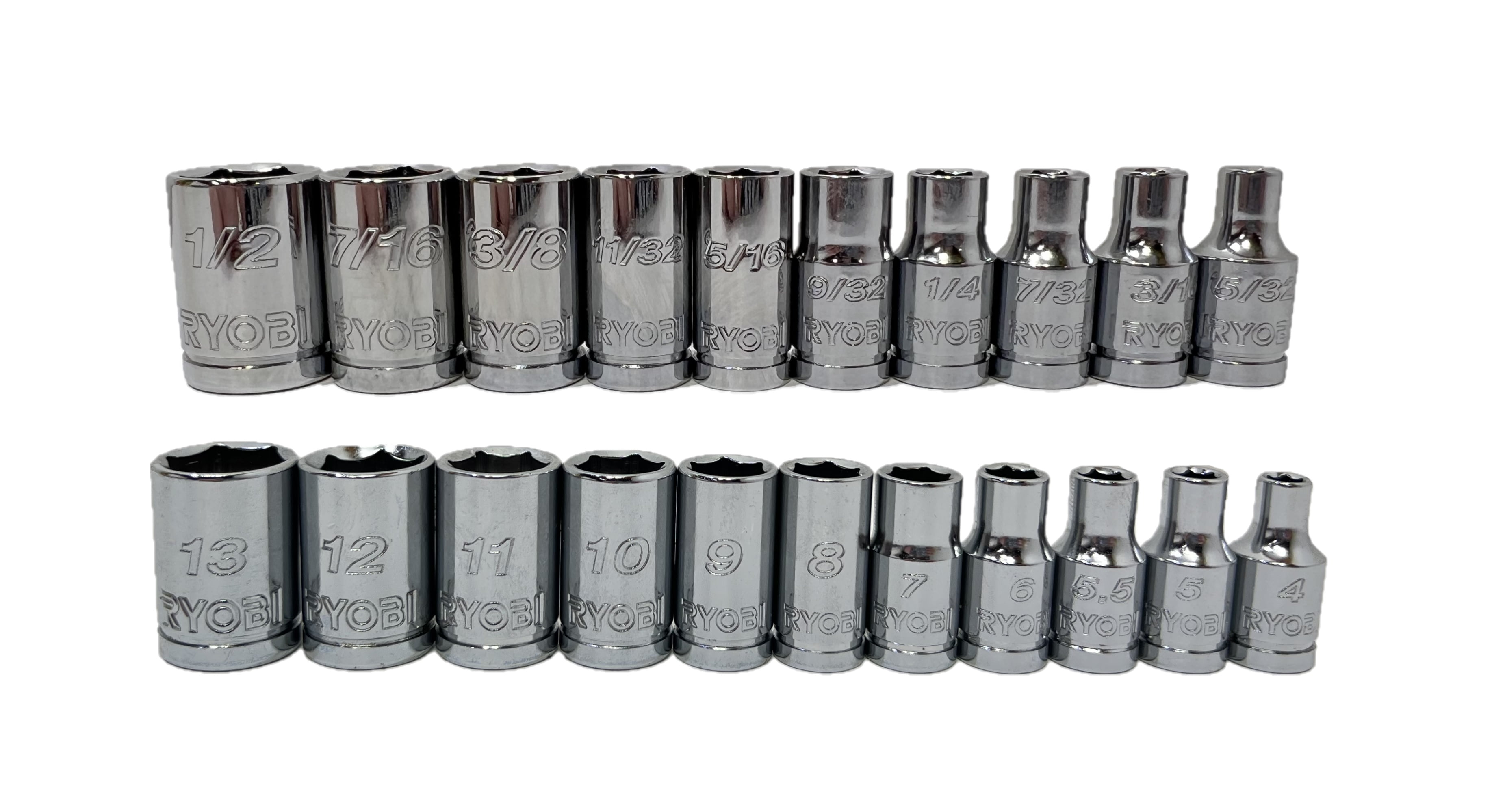 Ryobi 21pc ¼” Drive, 6 Point, SAE & Metric Socket Set (Bulk Packaged ...