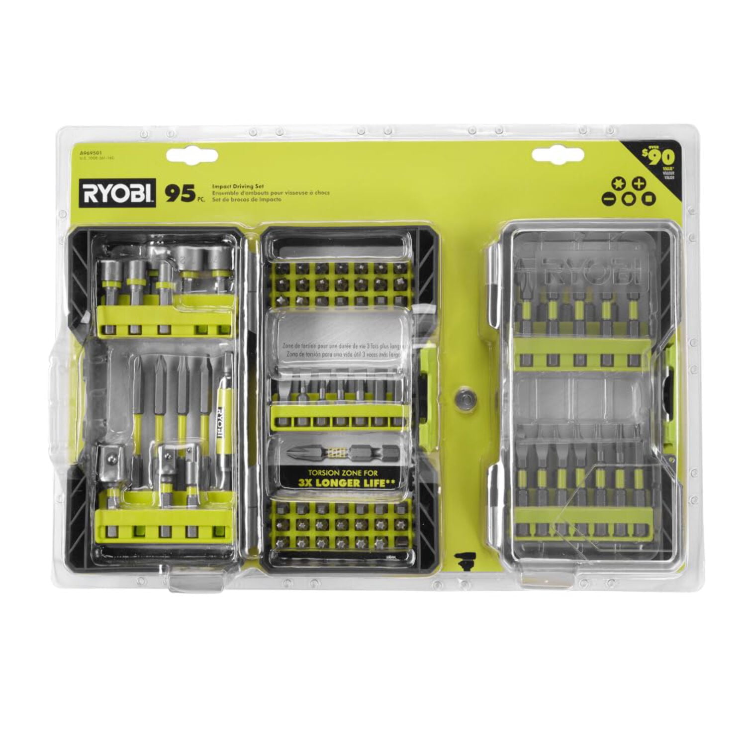 Ryobi 95 PC. Impact Drive Bit Set Philips Regular Torque Sockets ...