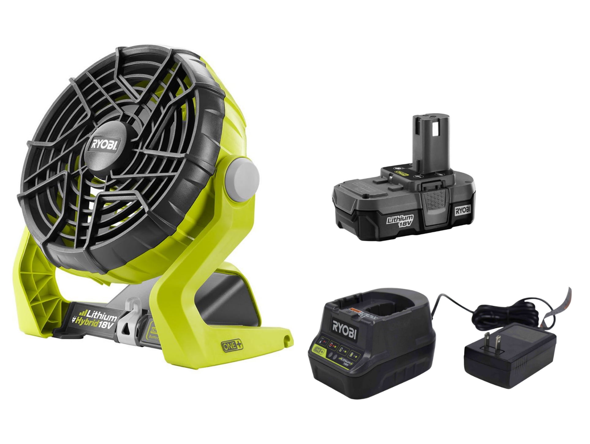 Ryobi 18V ONE+ Hybrid Fan Kit Indoor/Outdoor (Includes: P3320 Fan, P102 ...