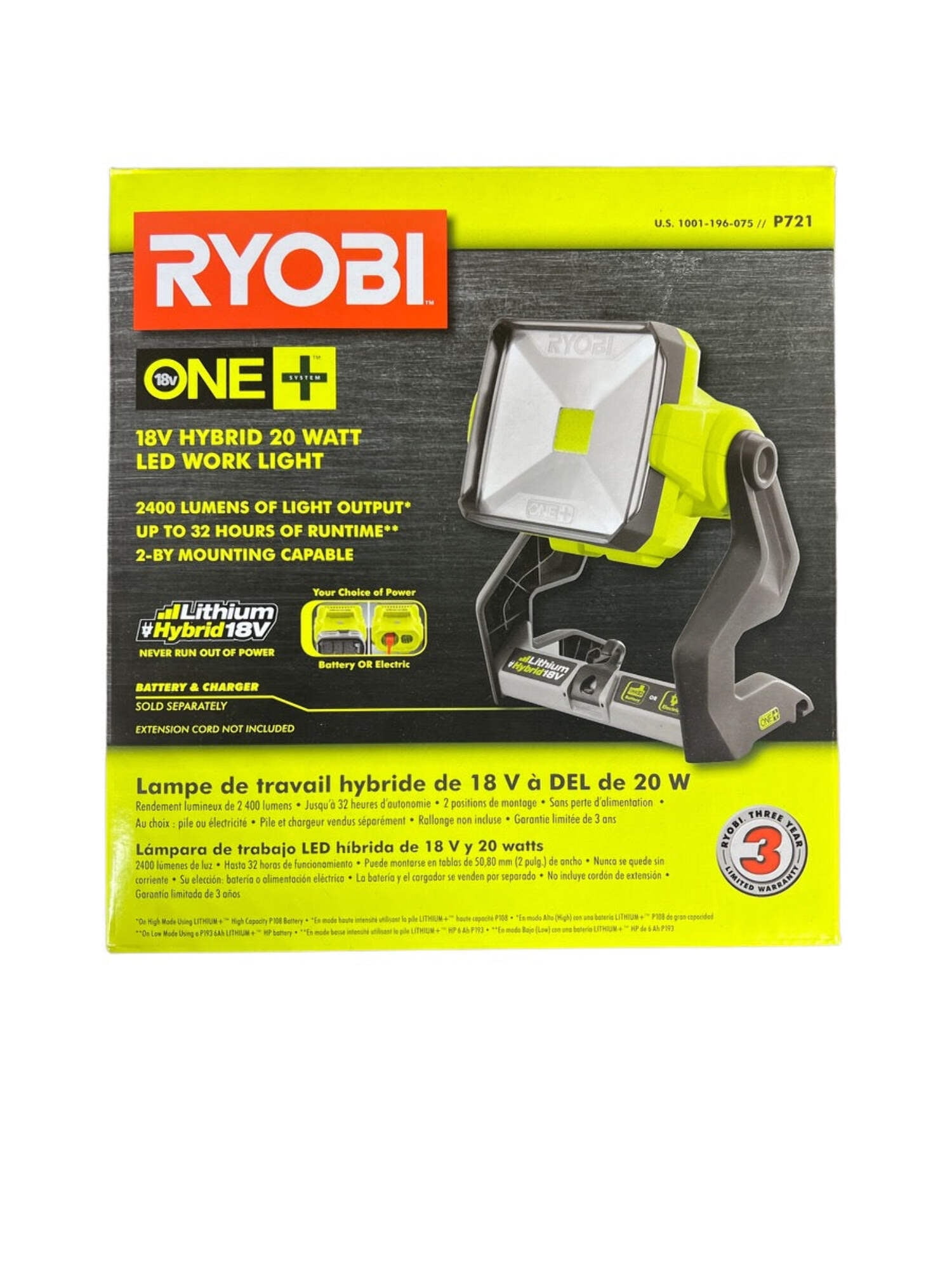 Ryobi 18-Volt ONE+ Hybrid 20-Watt LED Work Light with Stand (Tool-Only ...