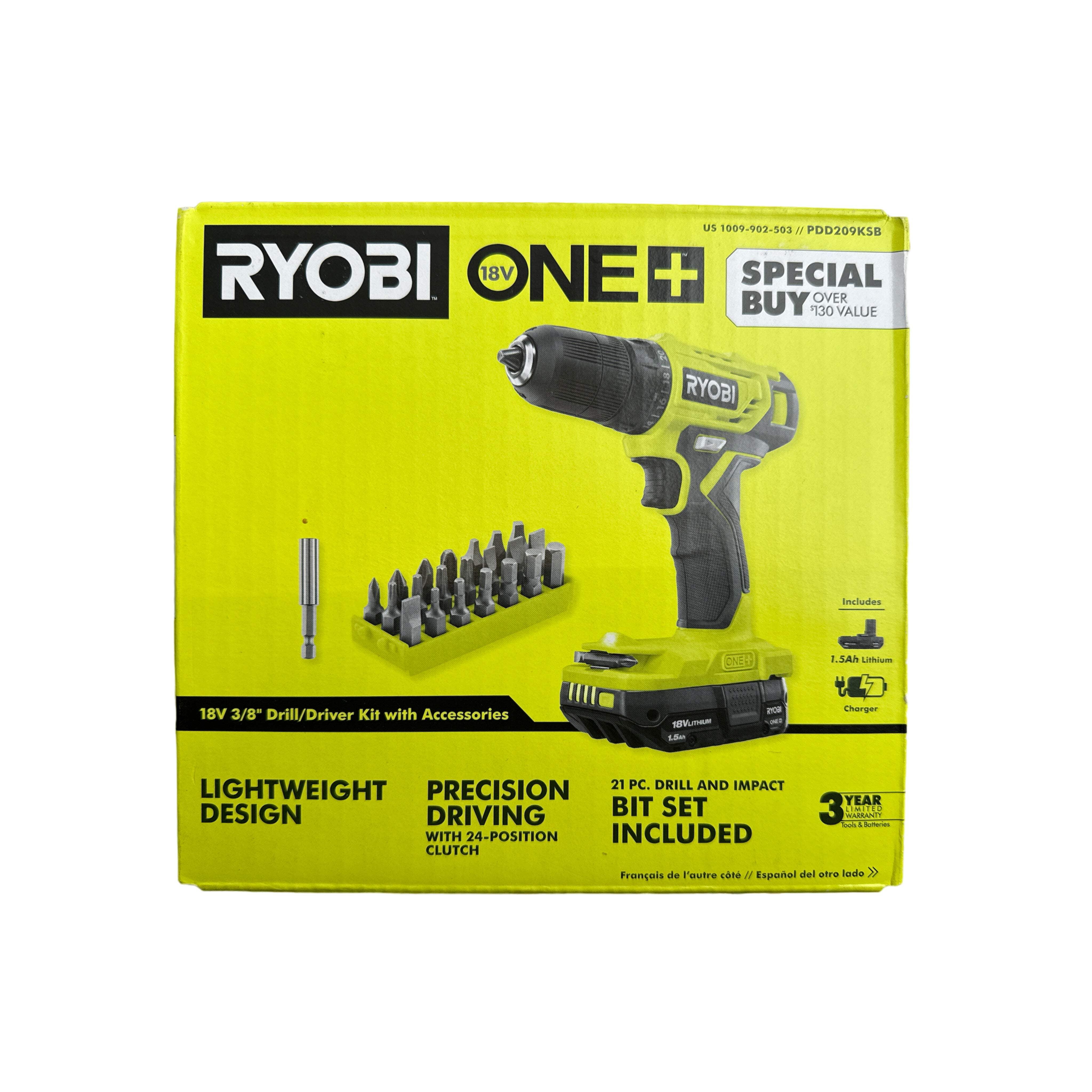 Ryobi PDD209 18-Volt ONE+ Cordless 3/8 in. Drill/Driver Kit with 1.5 Ah ...
