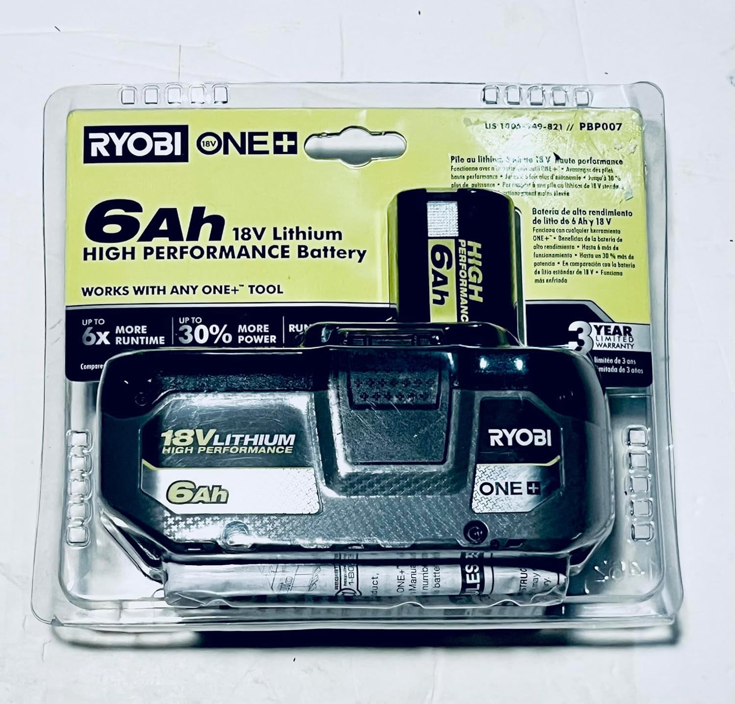 Ryobii PBP007 One+ 18 Volt 6.0Ah High Performance HP Lithiumm Ionn ...