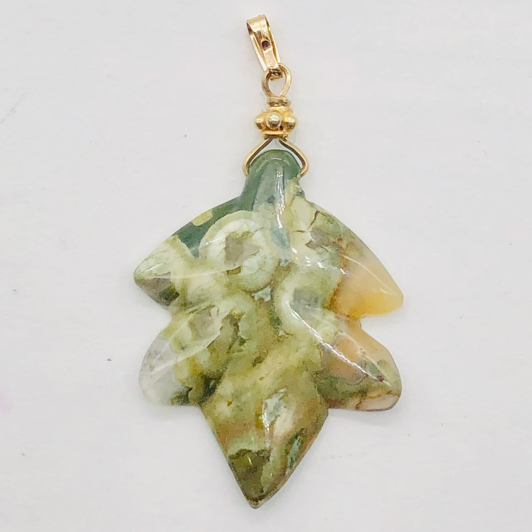 Ryolite Rain Tree Jasper 14K Gold Filled Leaf | 2" Long | Green | 1 ...