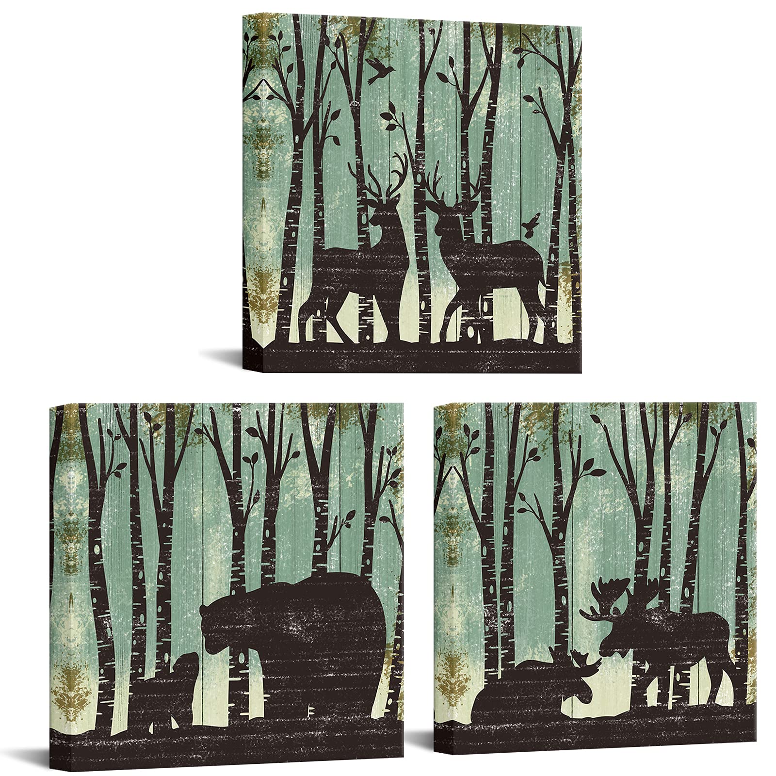 RyounoArt Wildlife Wall Art Canvas Bear Deer Moose in Forest Pictures ...