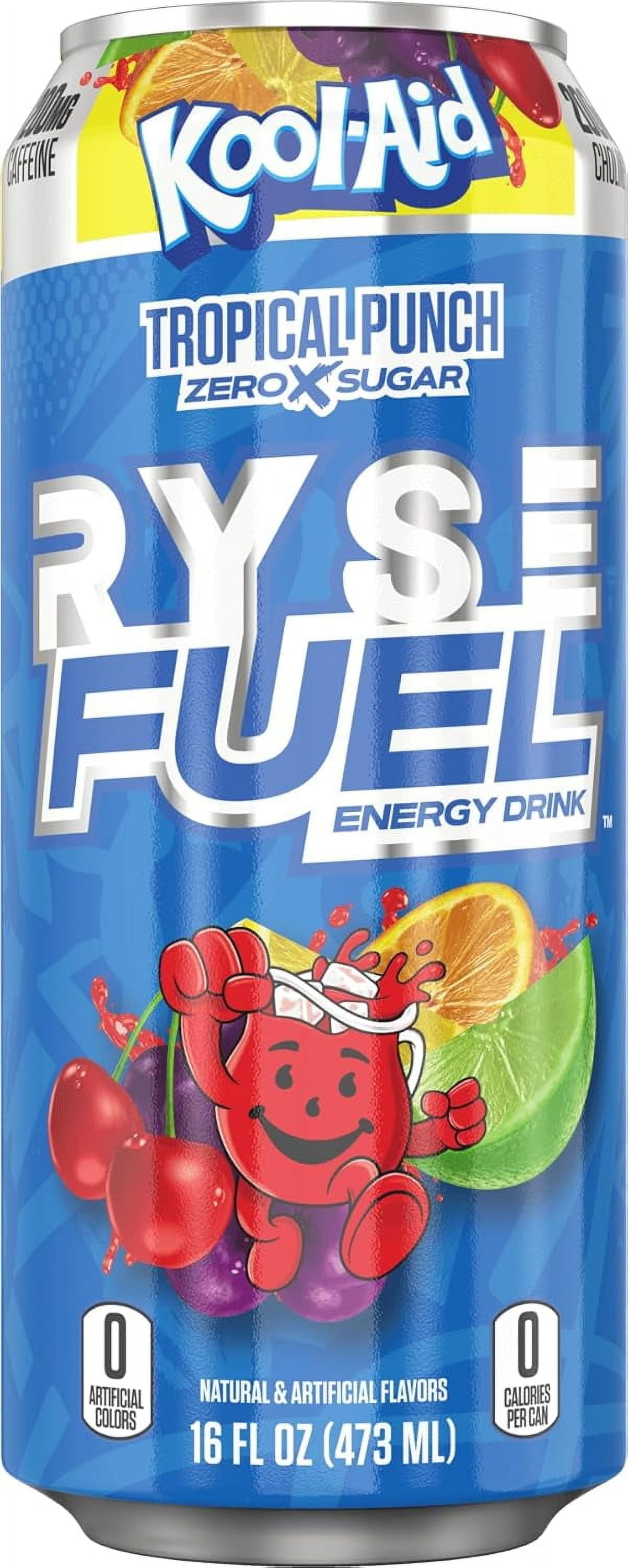 Ryse Fuel TROPICAL PUNCH KOOL AID (Pack of 24) (2 Cases) 16oz Cans Zero ...