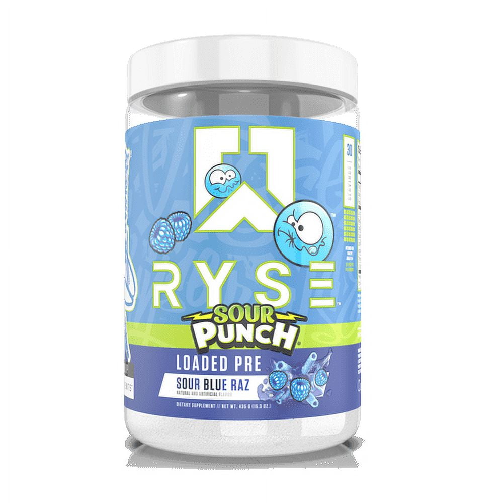 RYSE Loaded Pre Workout, Sour Punch Blue Raz, Pumps Energy Focus, Beta ...