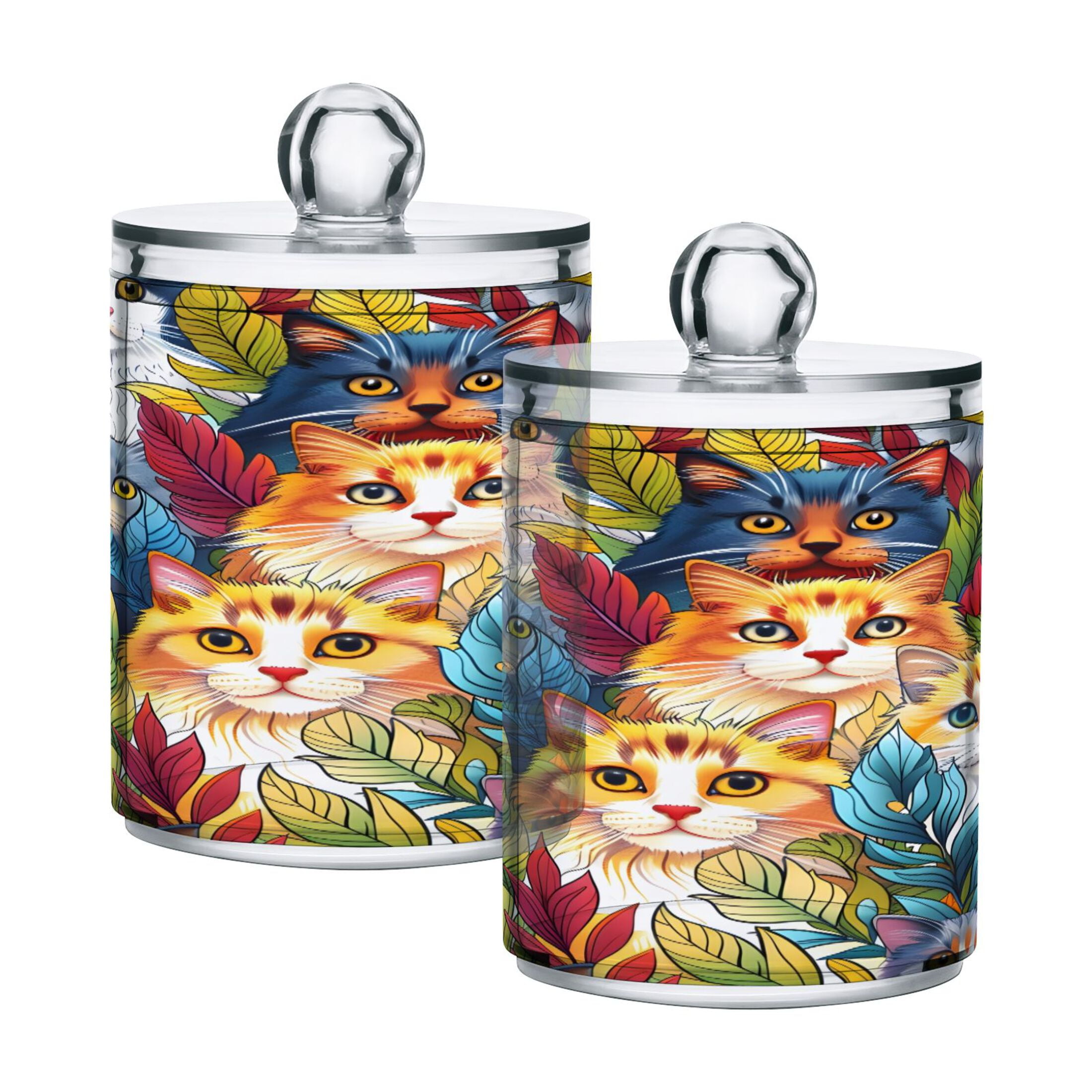 Ryvnso 2 Pack Qtip Holder Organizer Cute Lovely Cat Bathroom Cotton ...