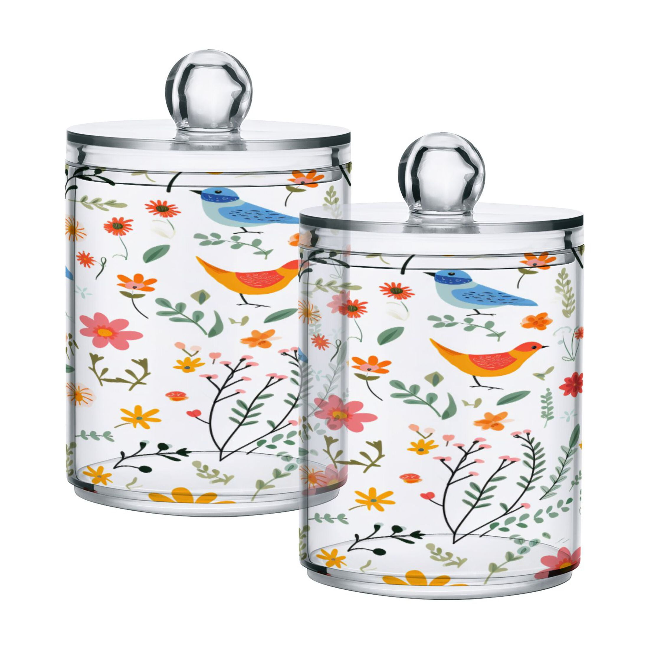 Ryvnso 2 Pack Qtip Holder Organizer Floral Birds and Leaves Bathroom ...