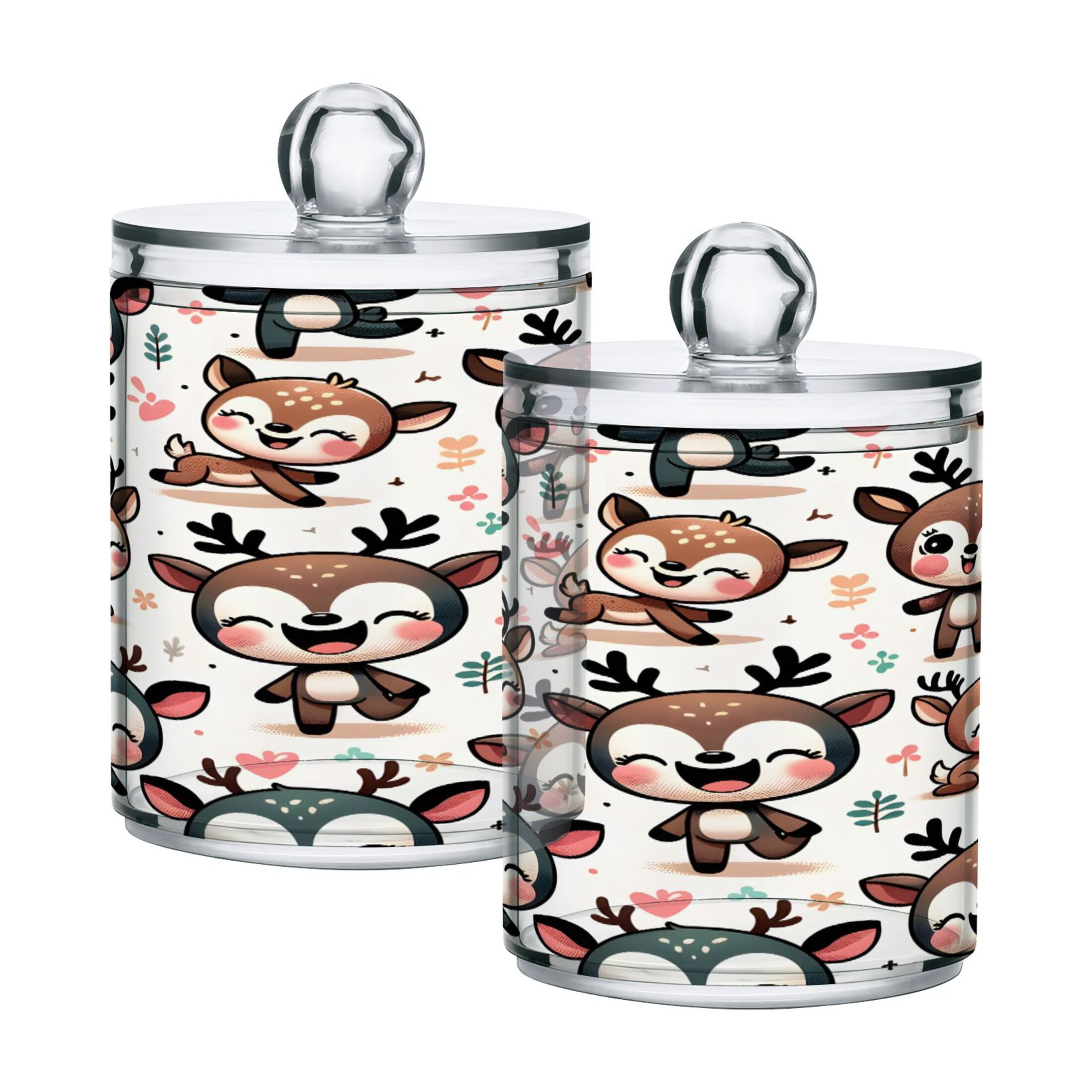 Ryvnso 2 Pack Qtip Holder Organizer Funny Cartoon Deers Bathroom Cotton ...