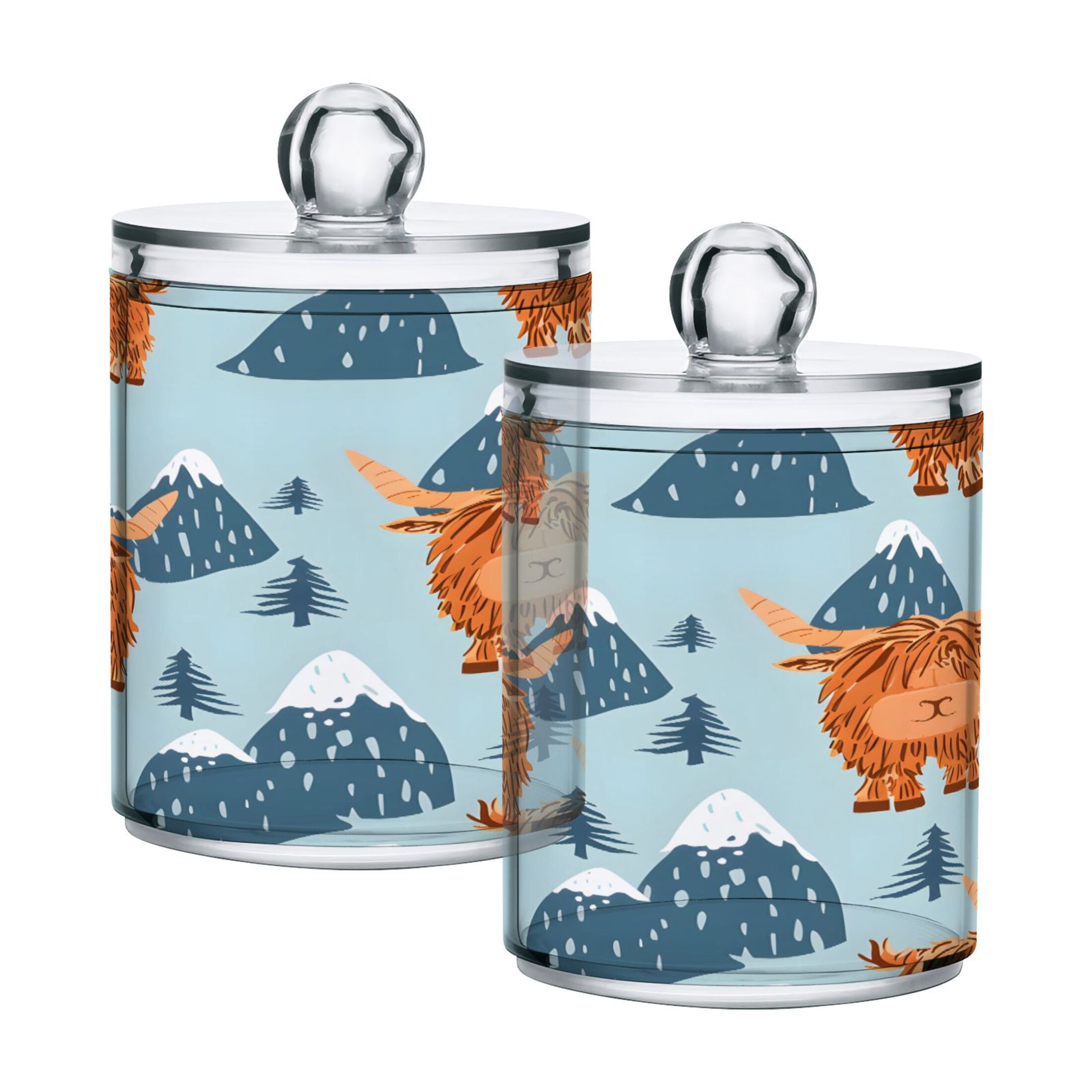 Ryvnso 2 Pack Qtip Holder Organizer Highland Cow and Mountains Bathroom ...