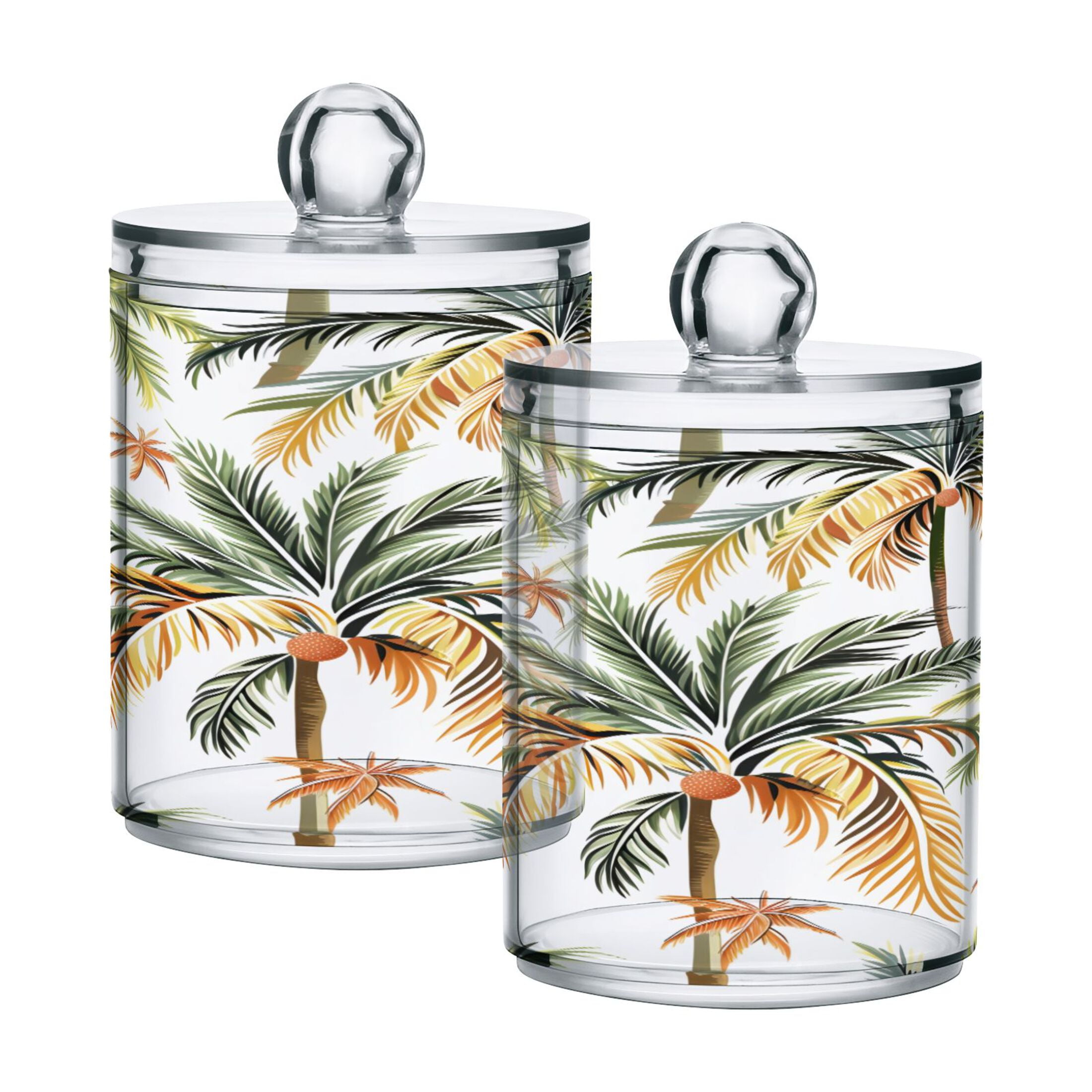 Ryvnso 2 Pack Qtip Holder Organizer Palm Tree Tropical Bathroom Cotton ...