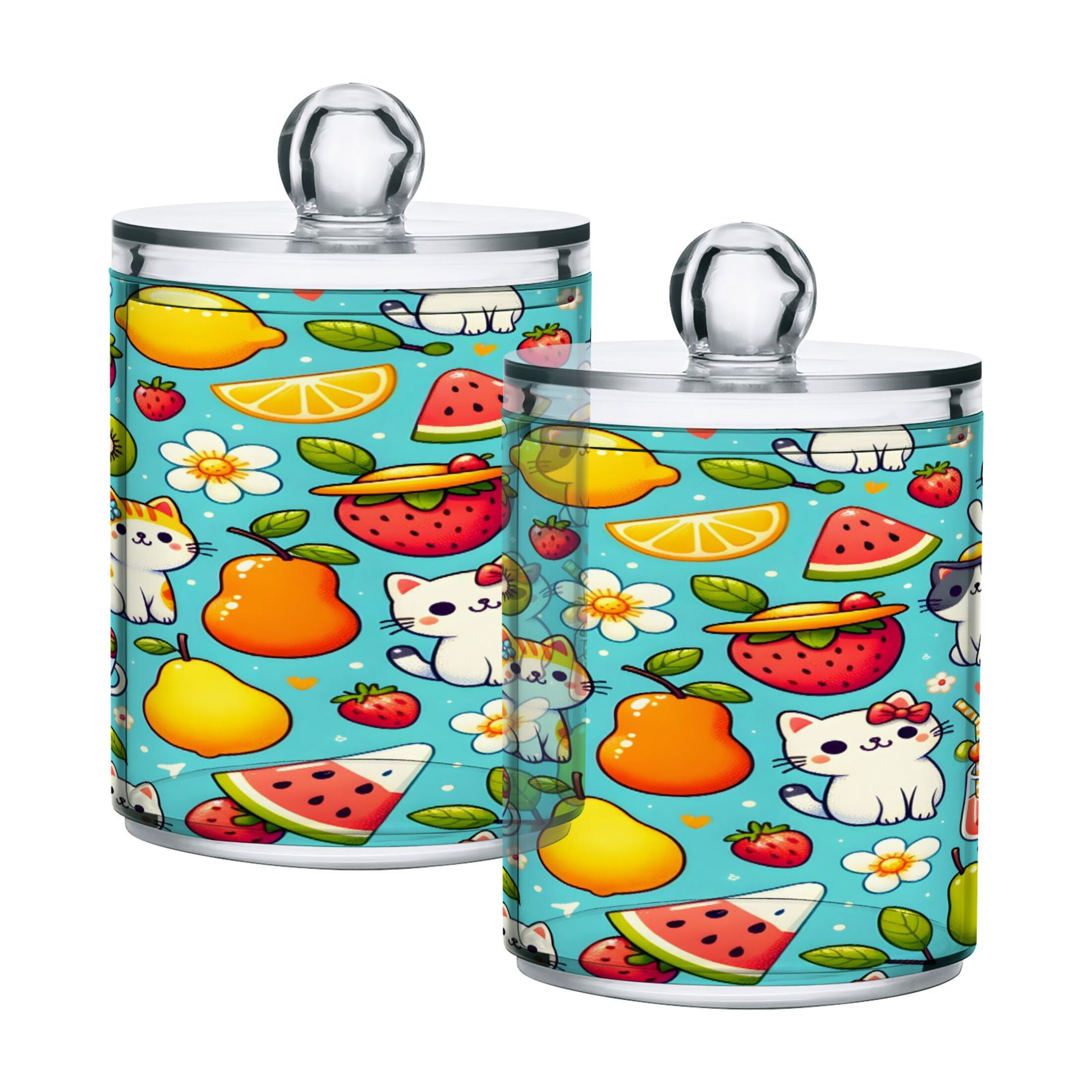 Ryvnso 2 Pack Qtip Holder Organizer Summer Animals and Fruit Bathroom ...