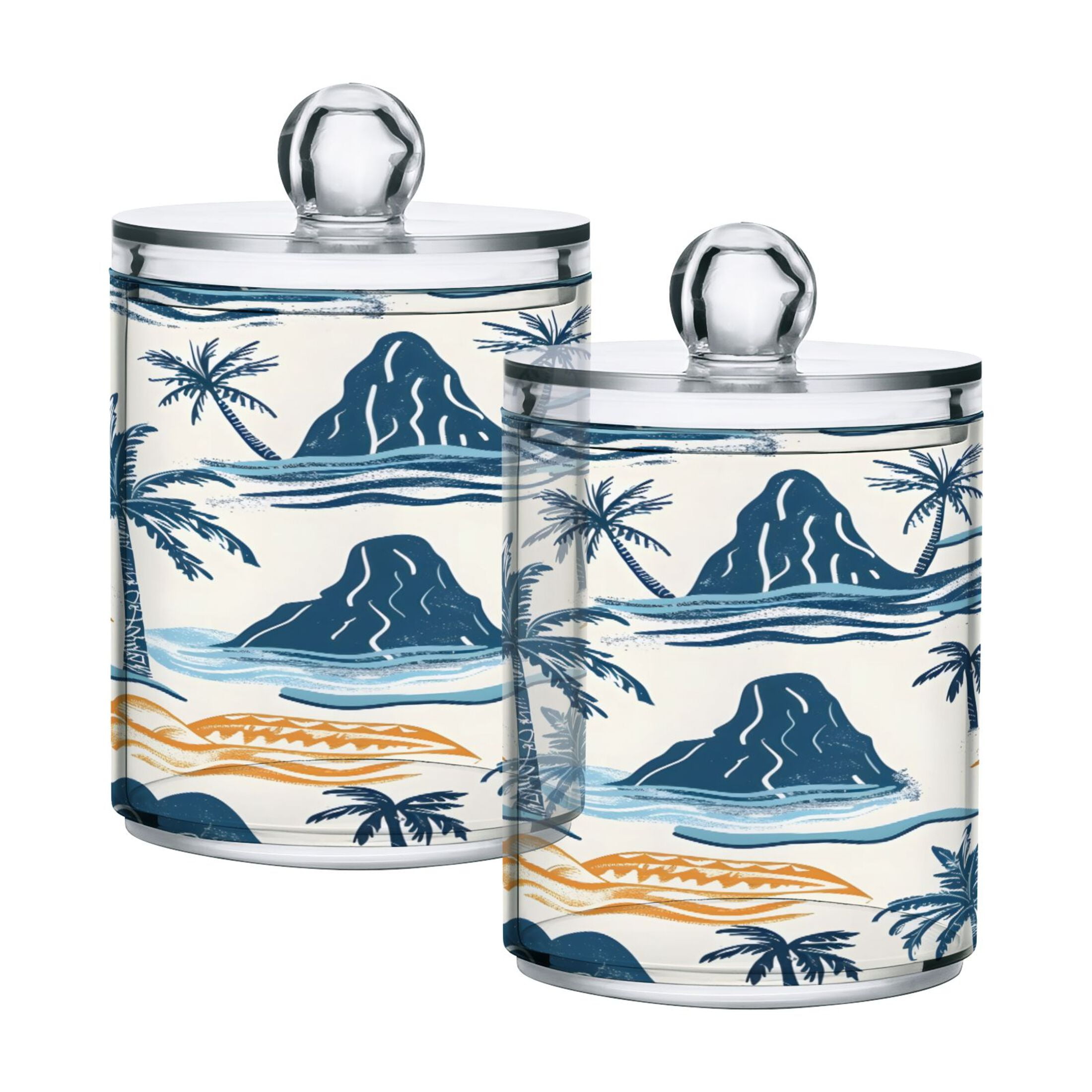 Ryvnso 2 Pack Qtip Holder Organizer Summer Island Tree Bathroom Cotton ...