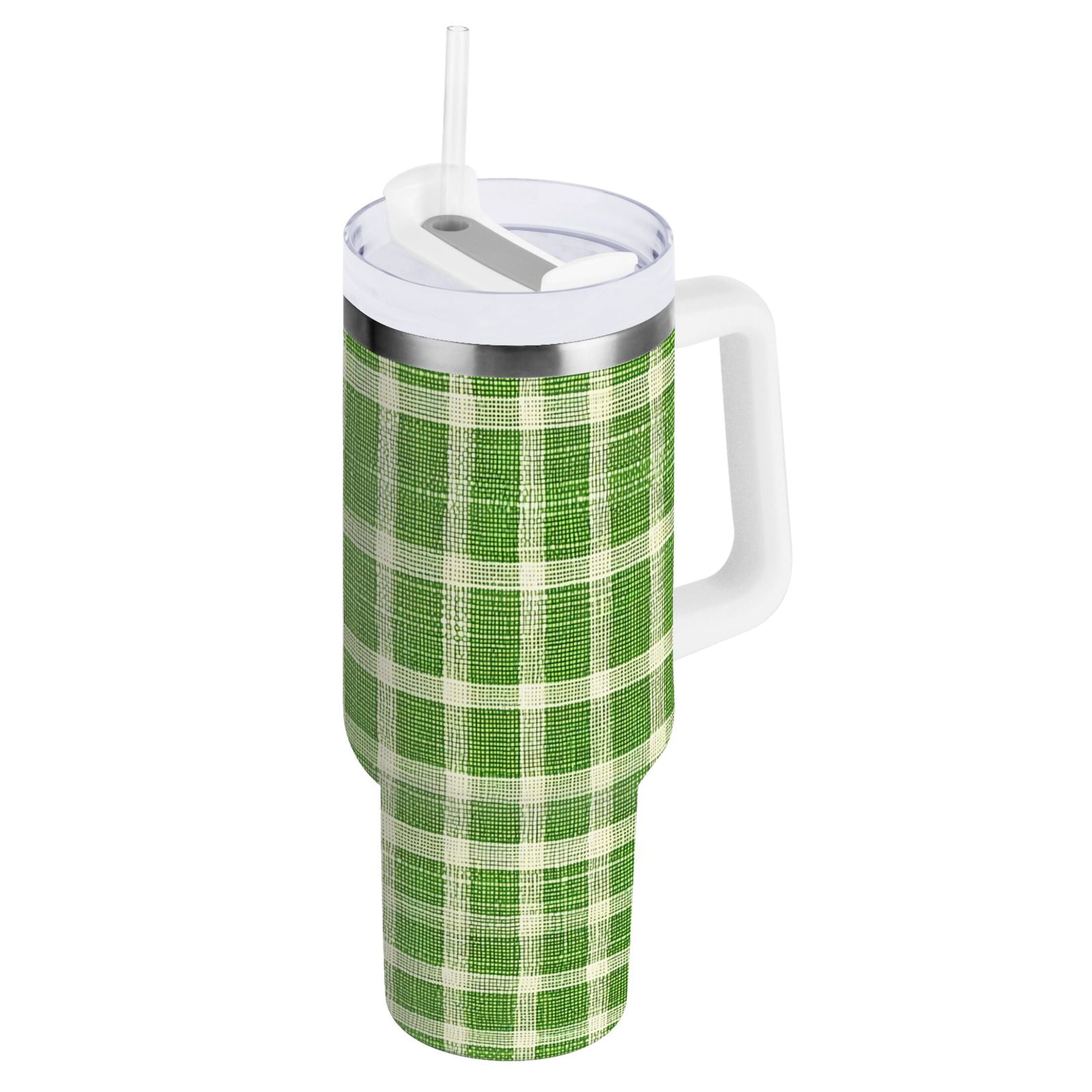 Ryvnso 30 oz Tumbler with Handle and Straw Checkered Grid-a1 Insulated ...
