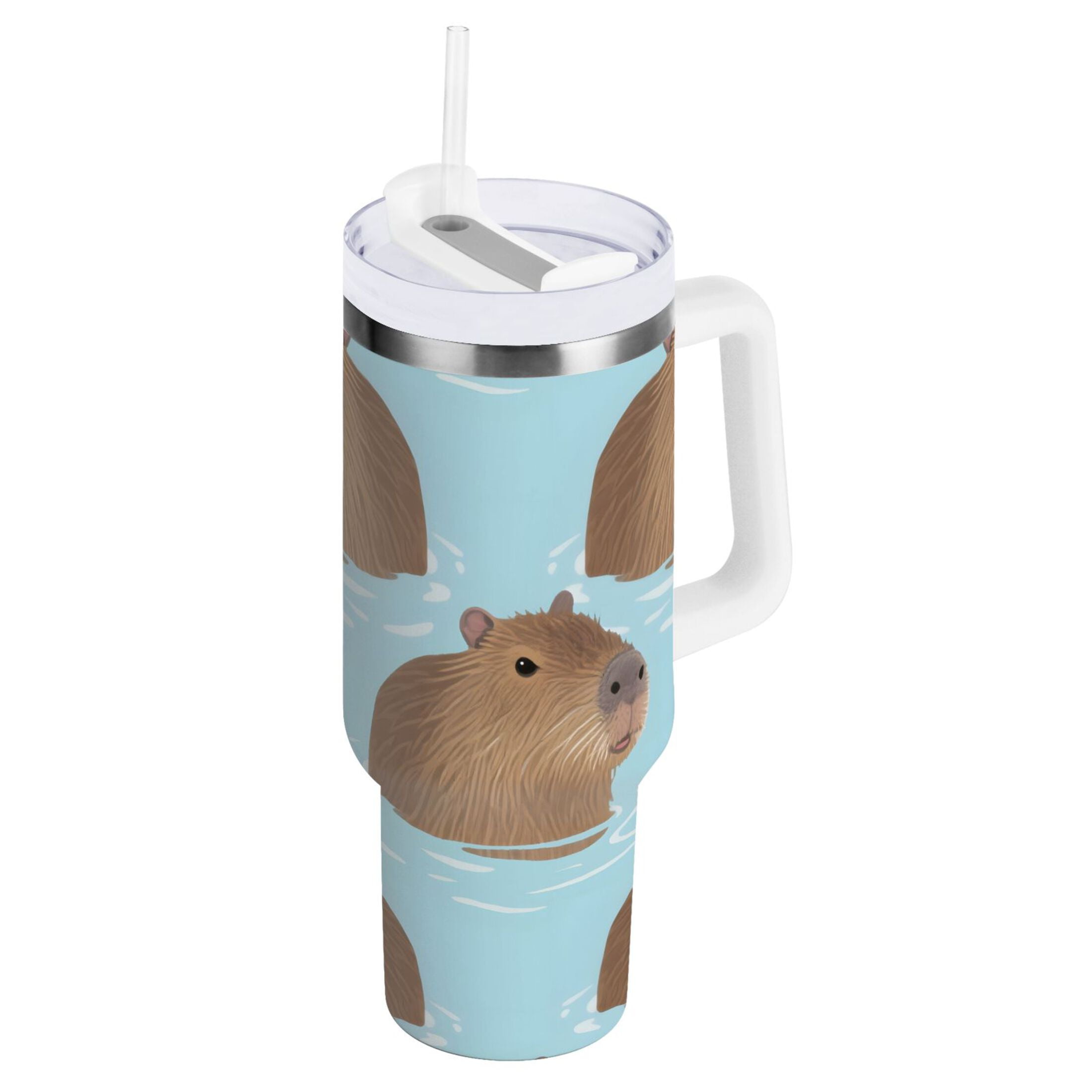 Ryvnso 30 oz Tumbler with Handle and Straw Cute Capybara Blue Insulated ...
