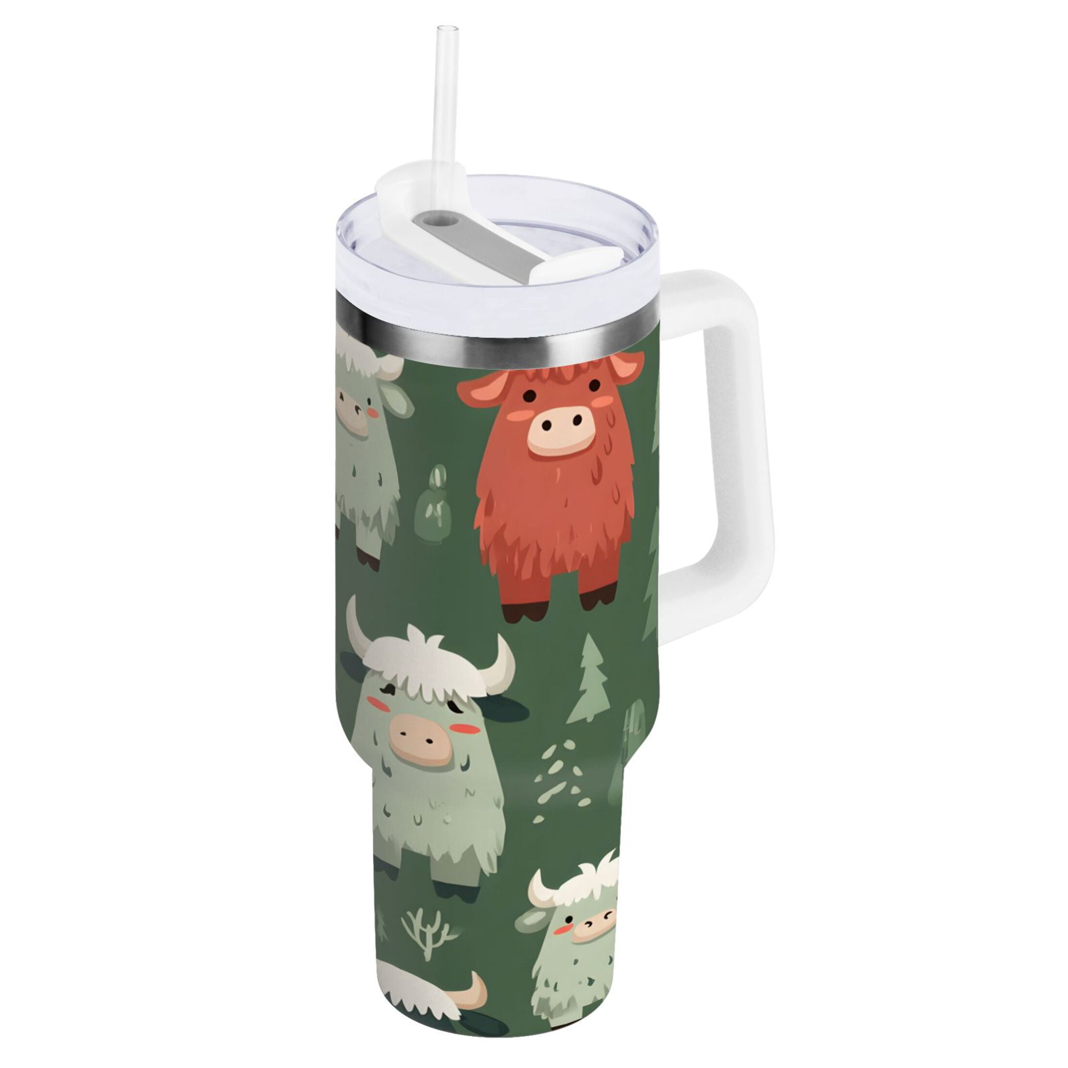 Ryvnso 30 oz Tumbler with Handle and Straw Cute Cartoon Cows Insulated ...