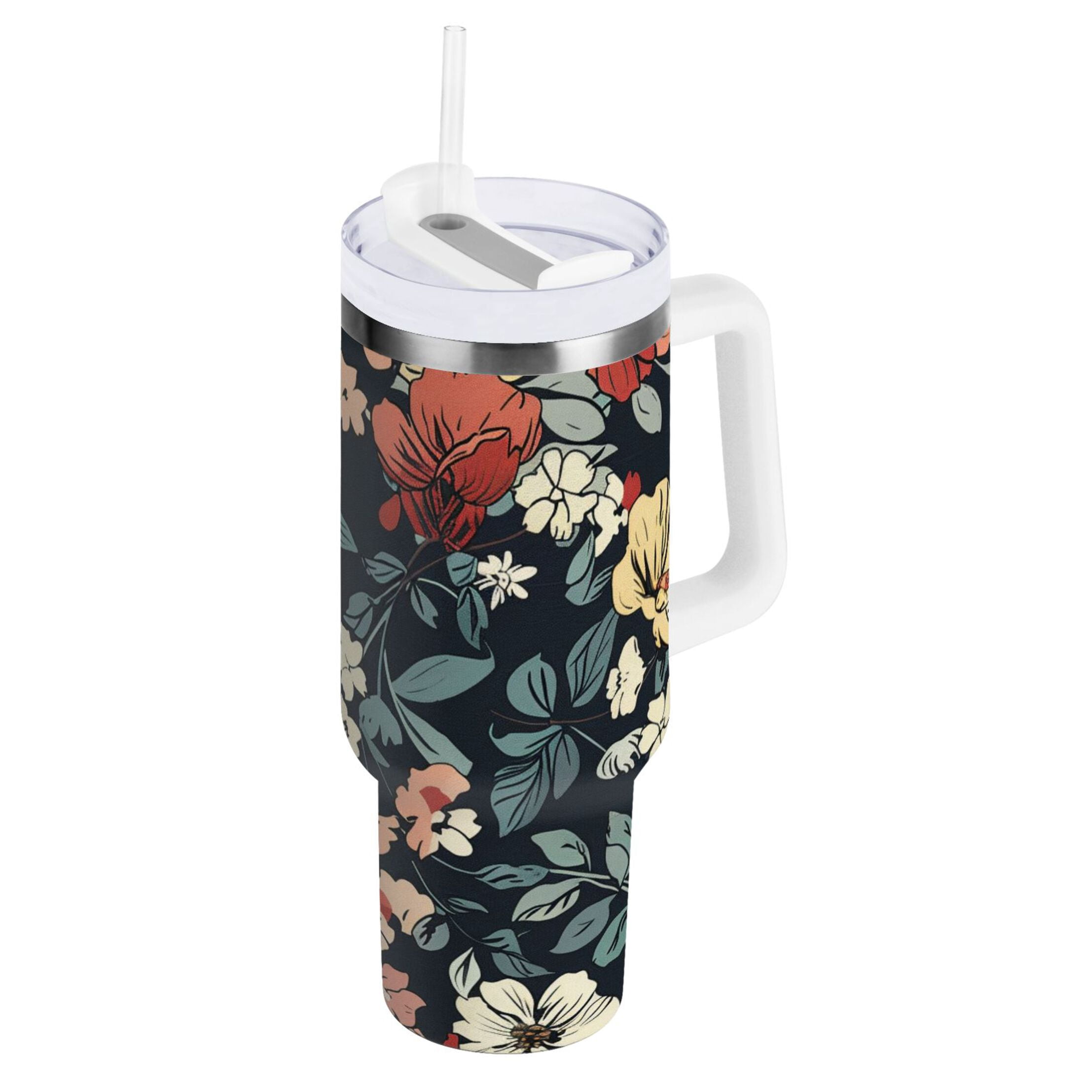 Ryvnso 30 oz Tumbler with Handle and Straw Ethnic Flowers Paint ...