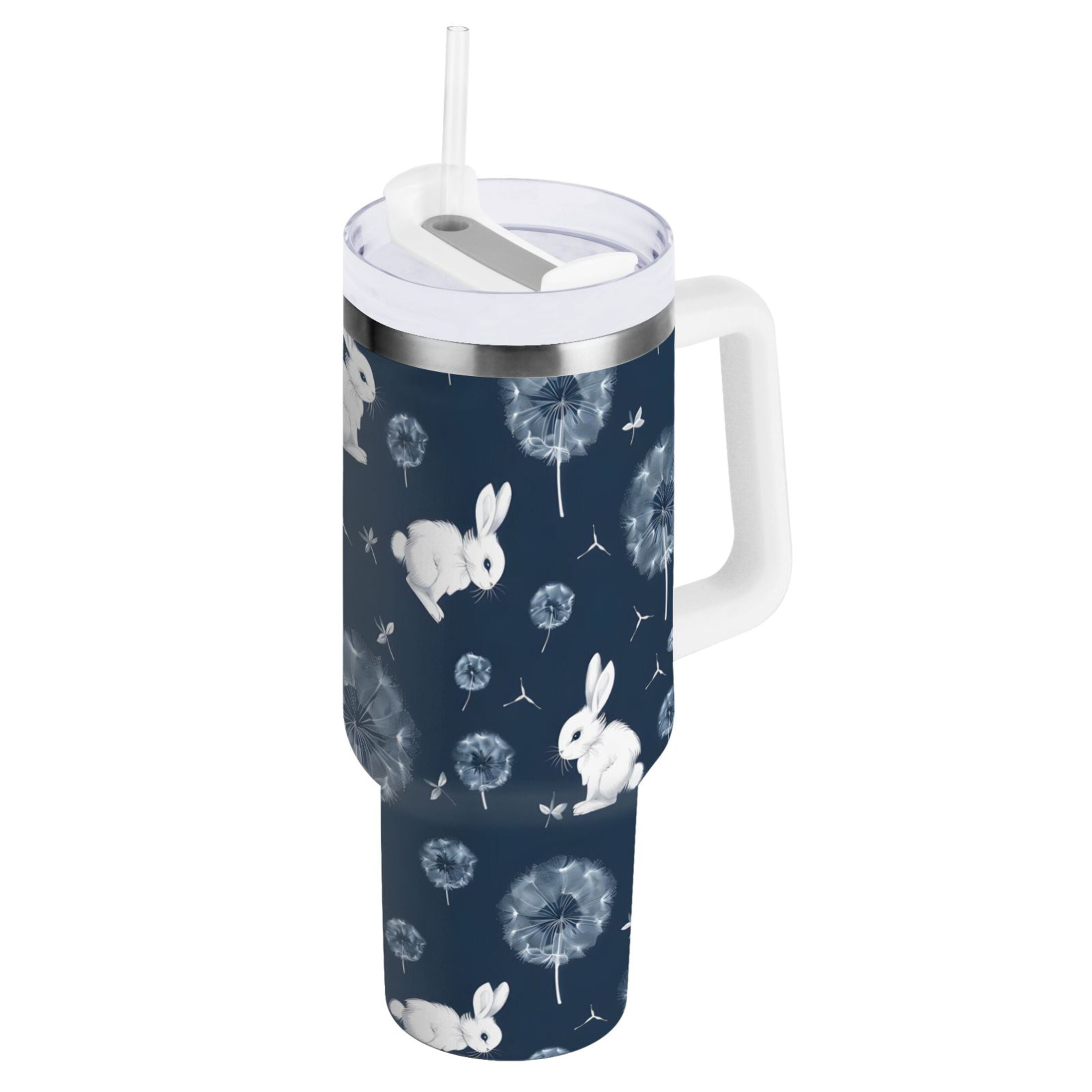 Ryvnso 30 oz Tumbler with Handle and Straw Rabbits Dandelions Insulated ...