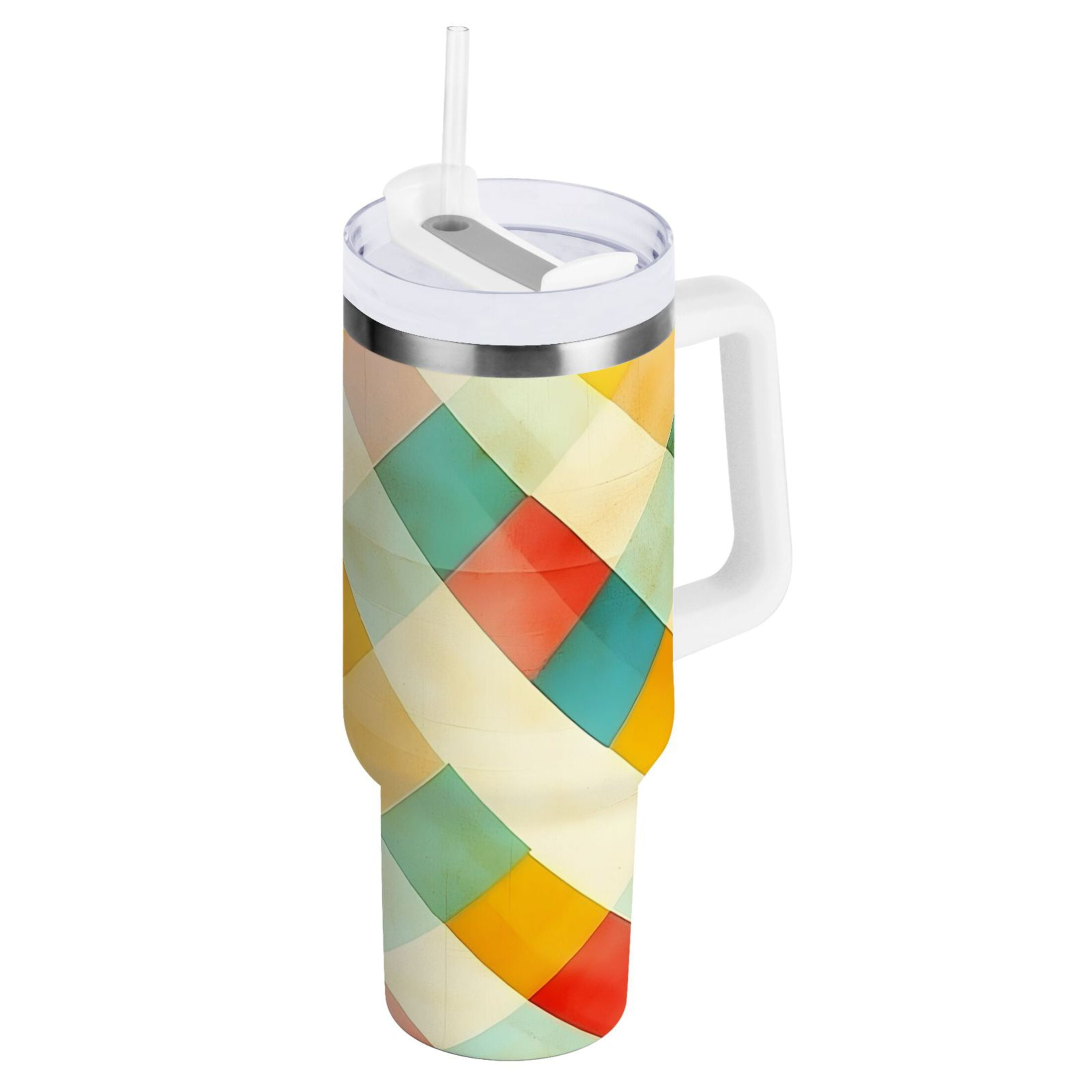 Ryvnso 30 oz Tumbler with Handle and Straw Vintage Checkered-a1 ...