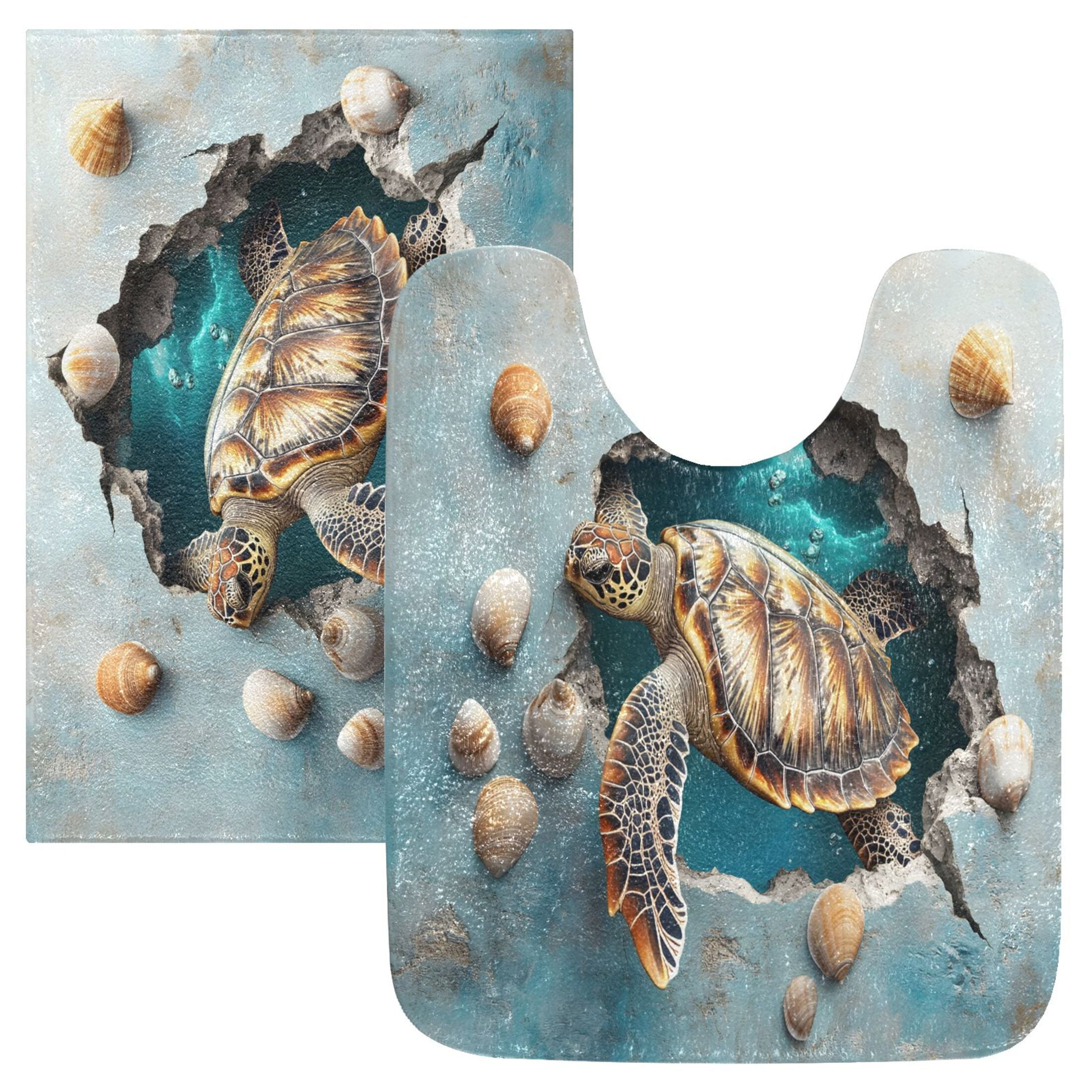 Ryvnso 3d Sea Turtle Bathroom Shaggy Rugs Toilet Mat Soft Contour Rug ...