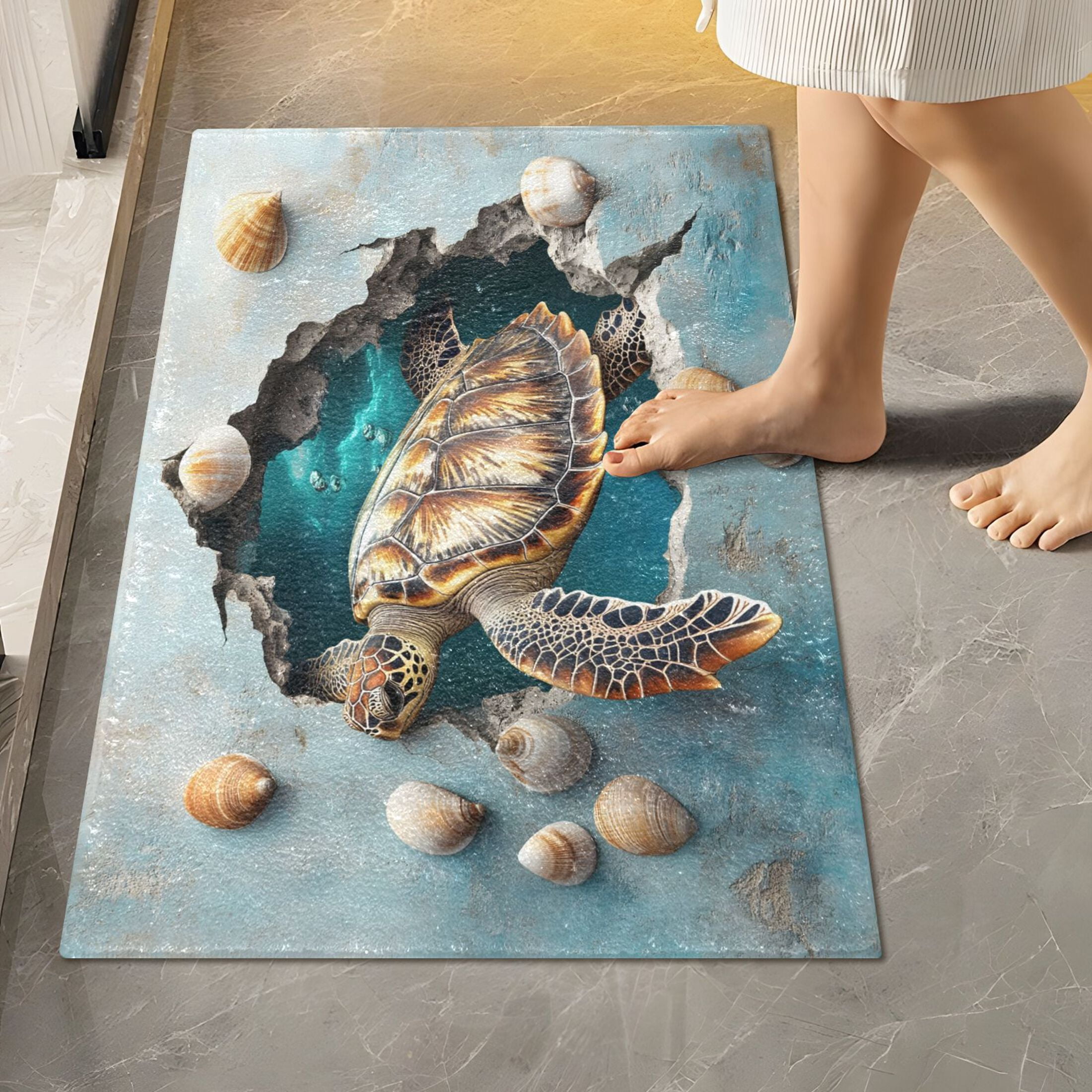 Ryvnso 3d Sea Turtle Bathroom Shaggy Rugs Toilet Rectangle Mat Soft ...