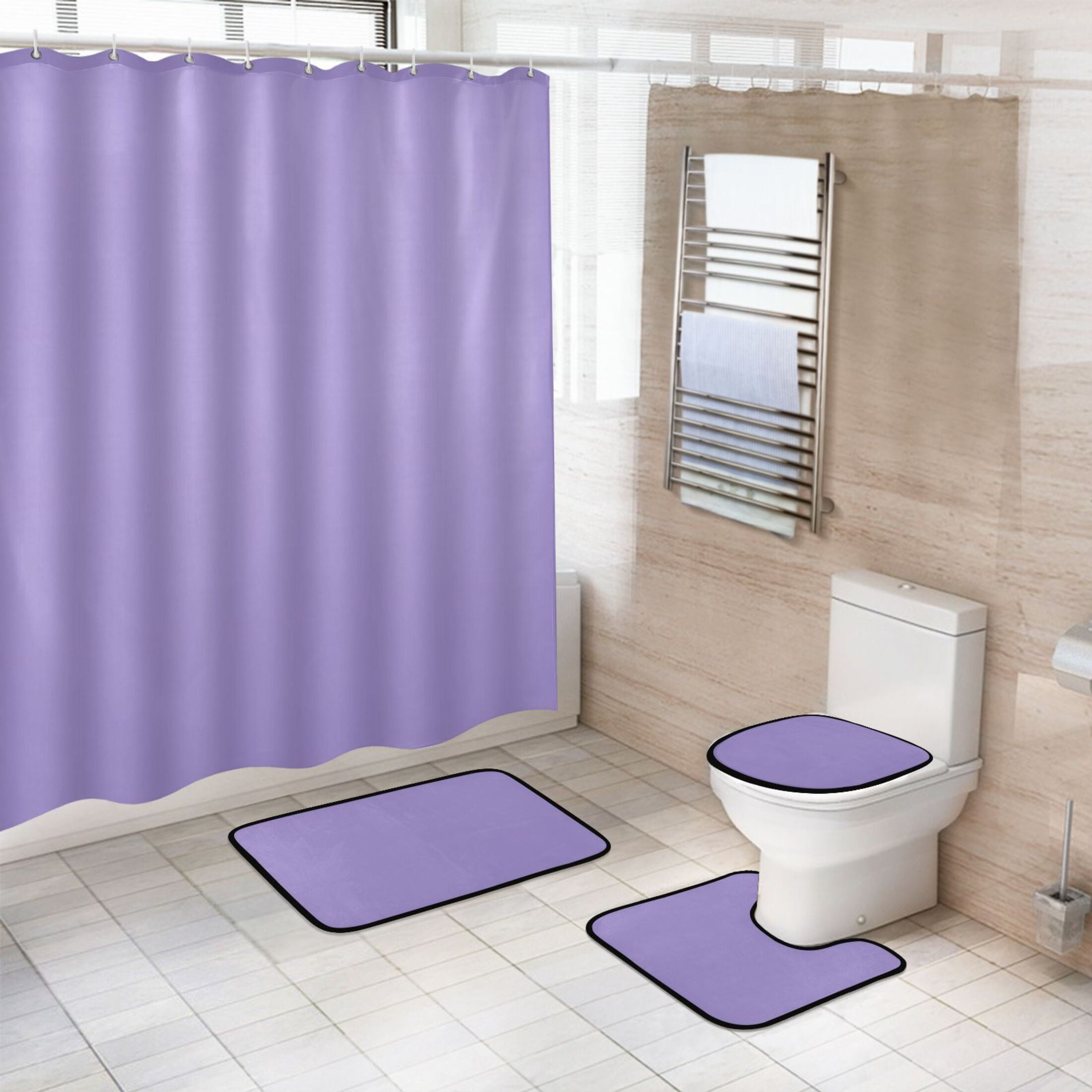 Ryvnso 4 Pcs Lavender Purple Bathroom Shower Curtain Set with 12 Hooks ...