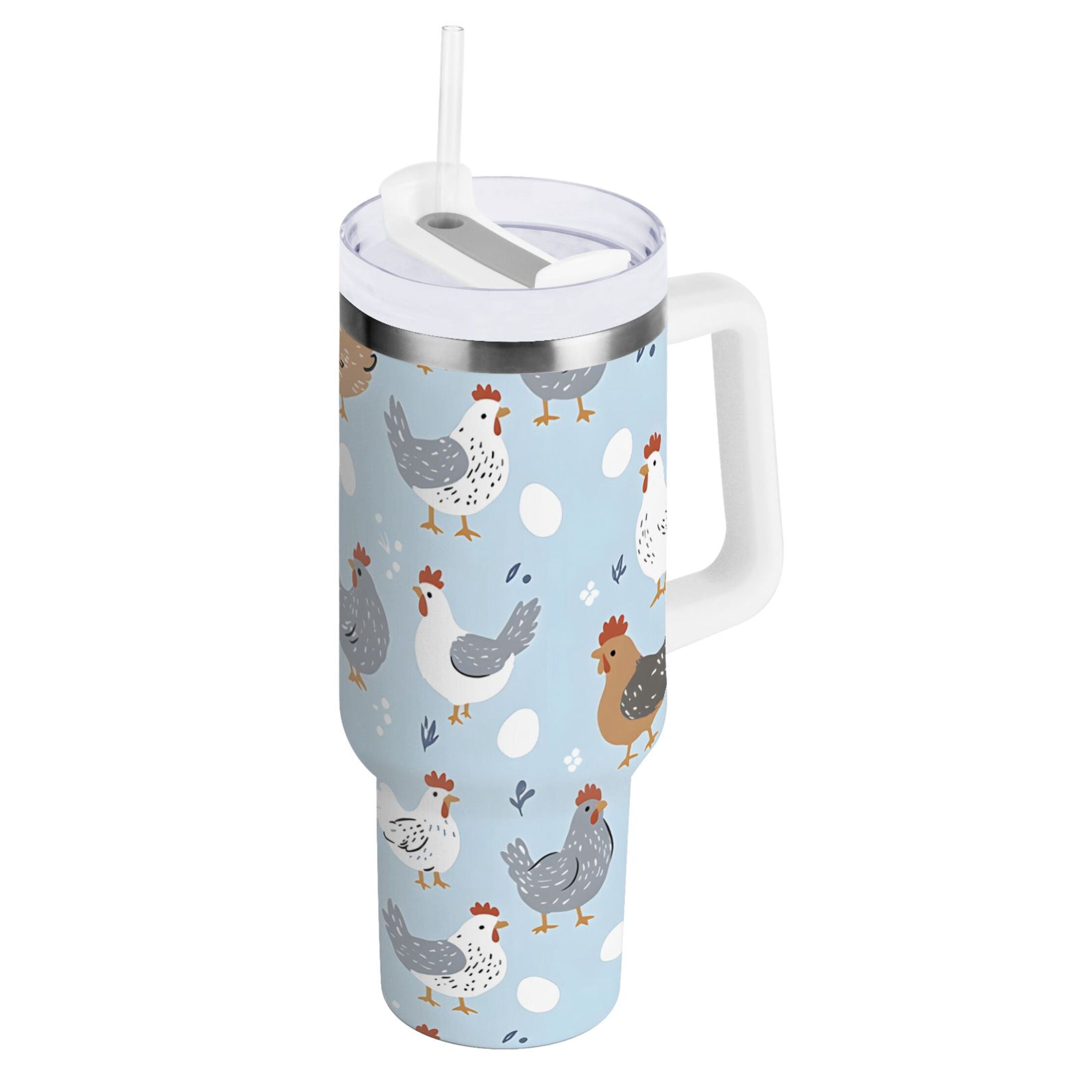 Ryvnso 40 oz Tumbler with Handle and Straw Cute Chickens Eggs Insulated ...