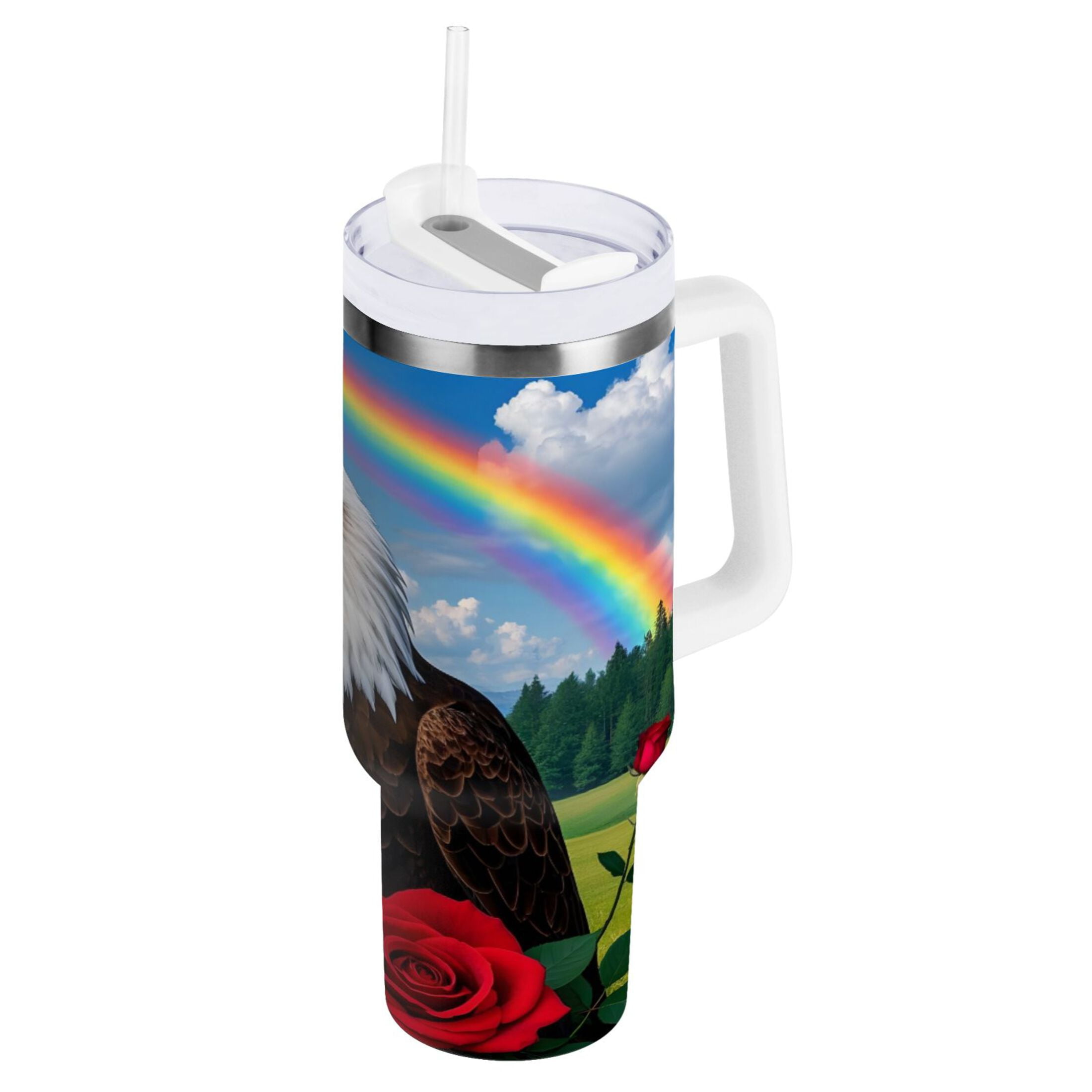 Ryvnso 40 oz Tumbler with Handle and Straw Insulated Stainless Steel ...