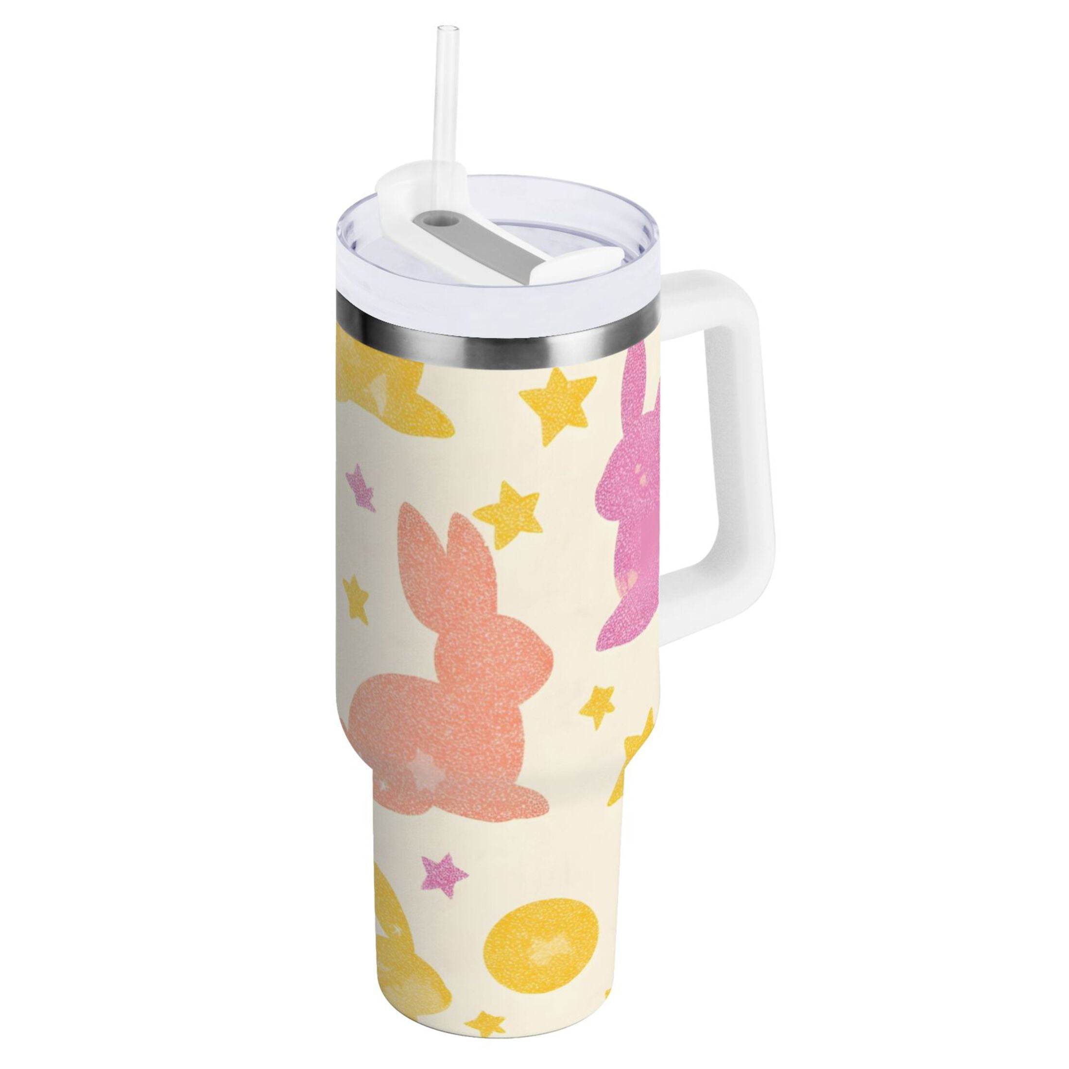 Ryvnso 40 oz Tumbler with Handle and Straw Moon Rabbits Stars Insulated ...
