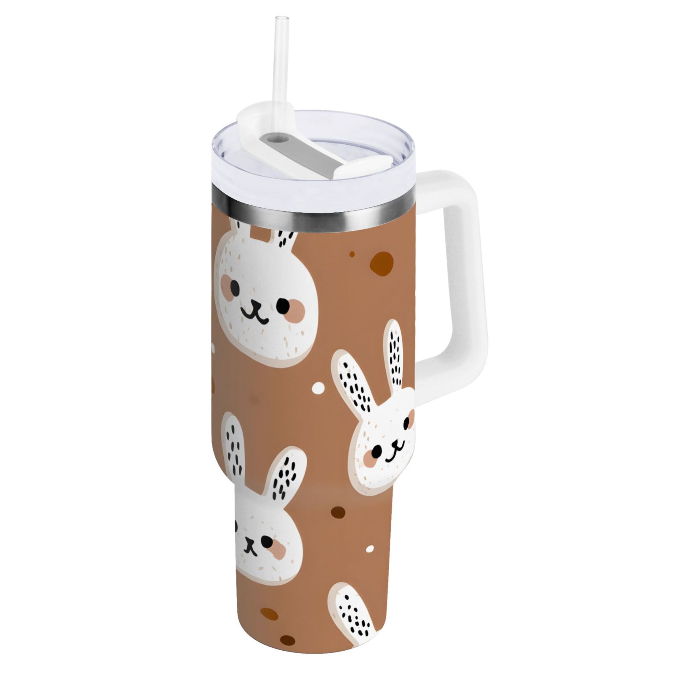 Ryvnso 40 oz Tumbler with Handle and Straw Rabbits Polka Dots Insulated ...