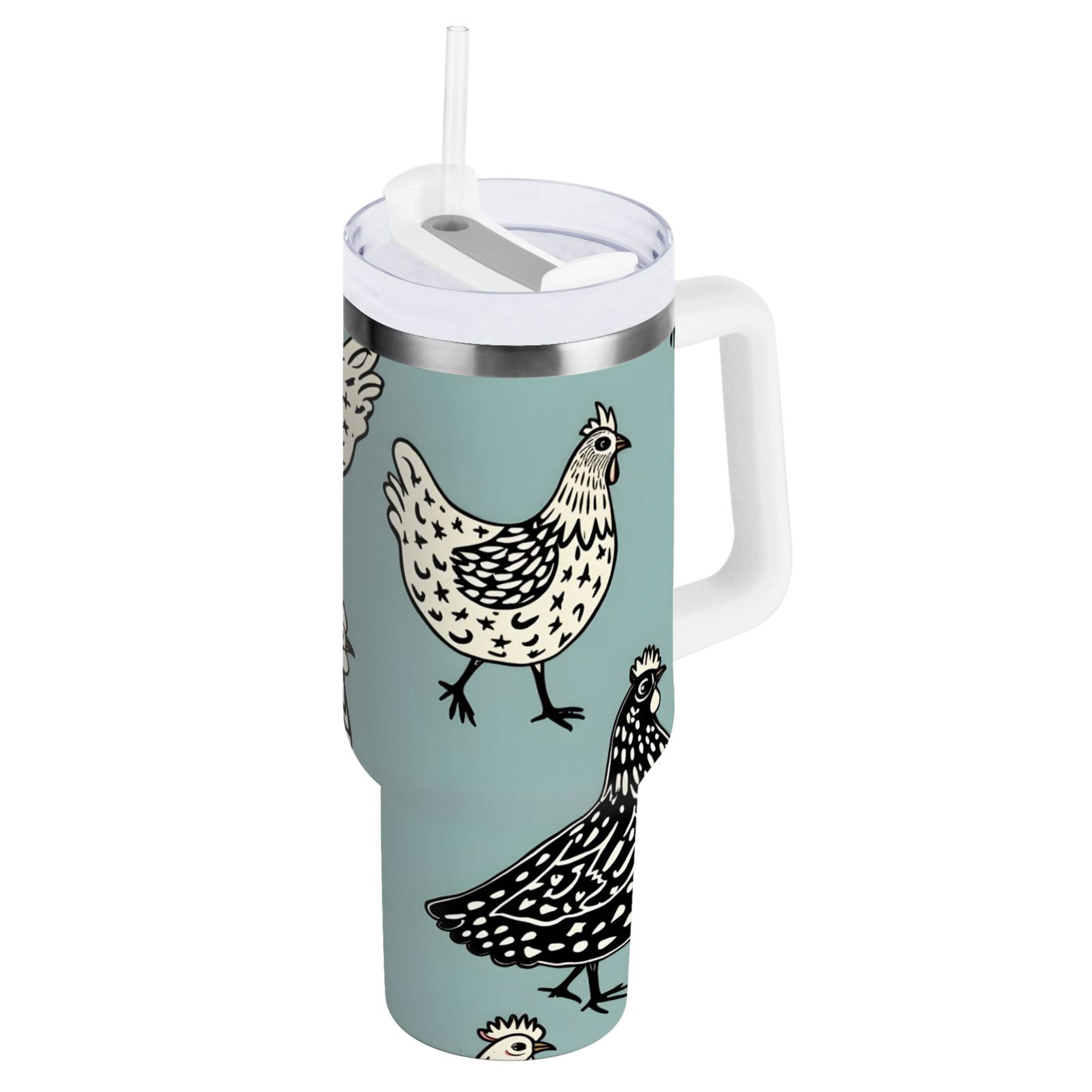 Ryvnso 40 oz Tumbler with Handle and Straw Retro Cute Chickens ...
