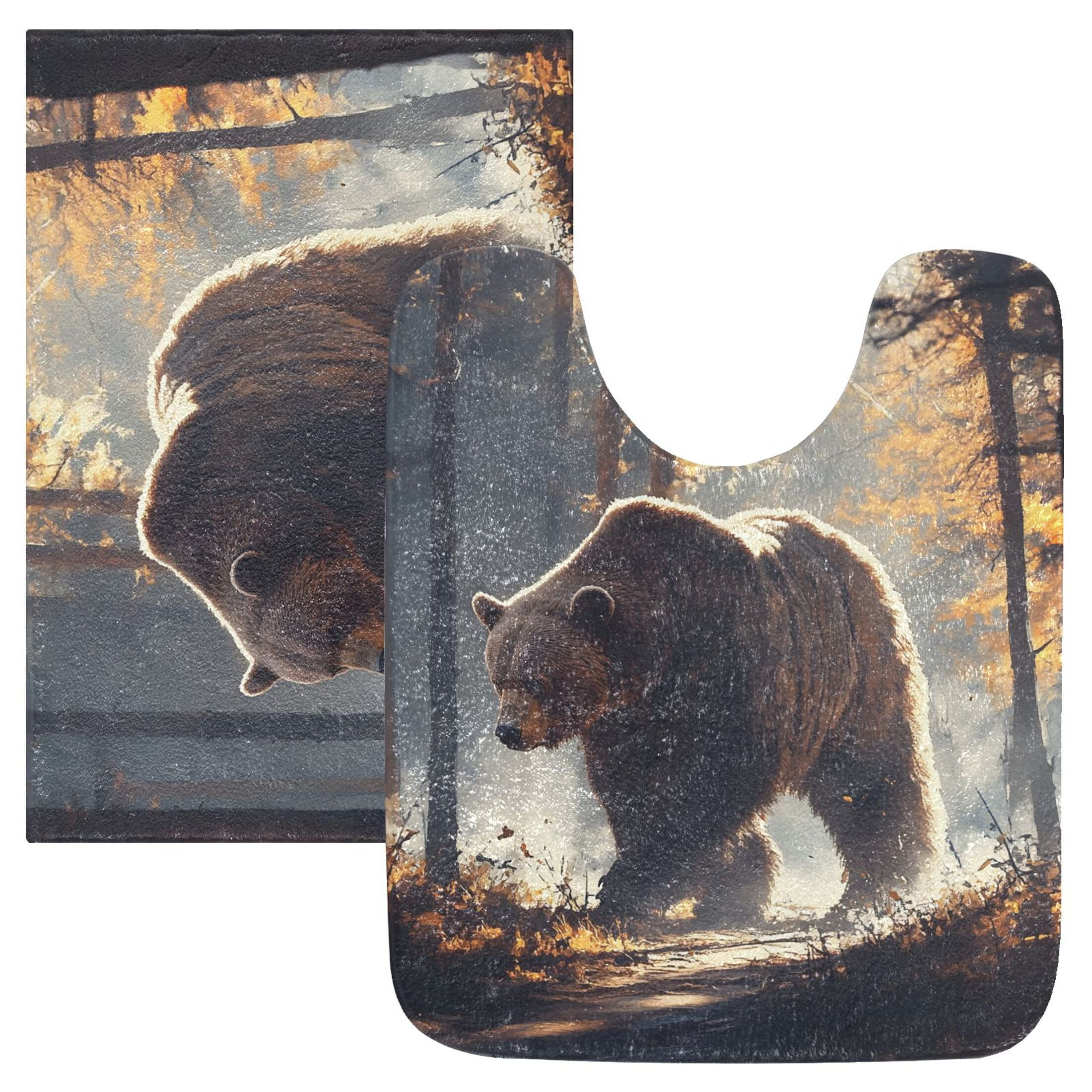 Ryvnso A Bear in Autumn Forest Bathroom Shaggy Rugs Toilet Mat Soft ...