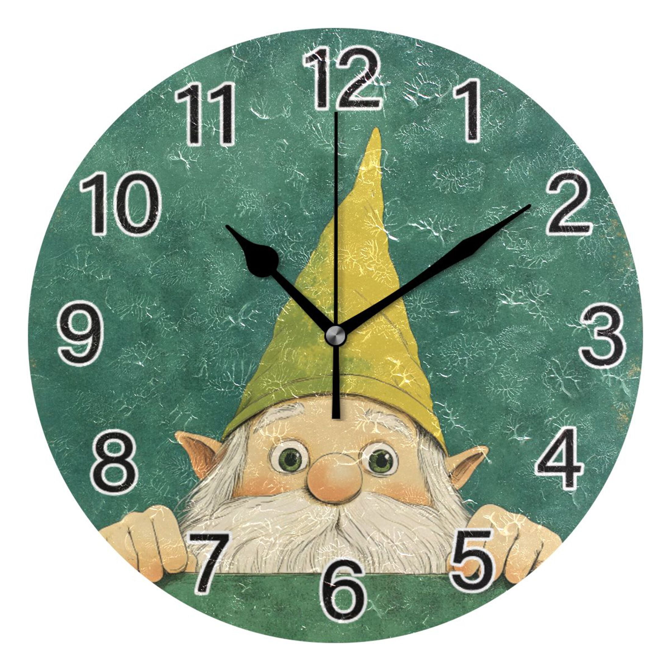 Ryvnso A Gnome Wall Clock Non Ticking Silent Kitchen Clock Battery ...
