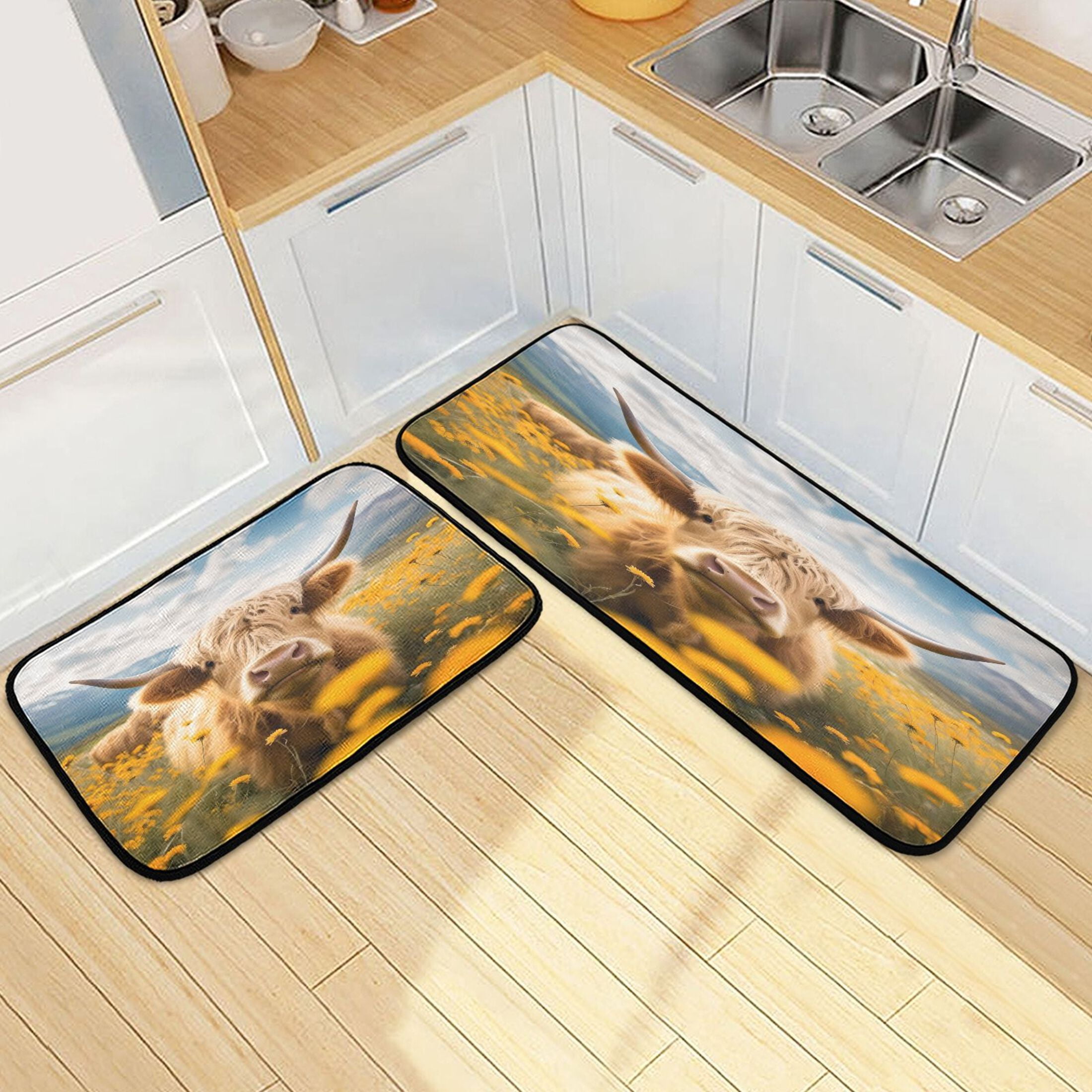 Ryvnso A Highland Cattle Kitchen Rugs Set Non Slip Runner Mats for ...