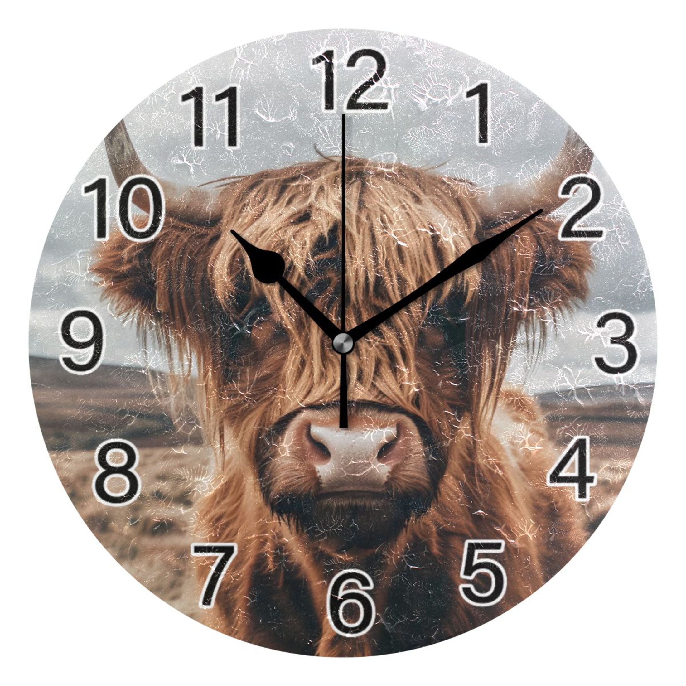 Ryvnso A Highland Cow Wall Clock Non Ticking Silent Kitchen Clock ...