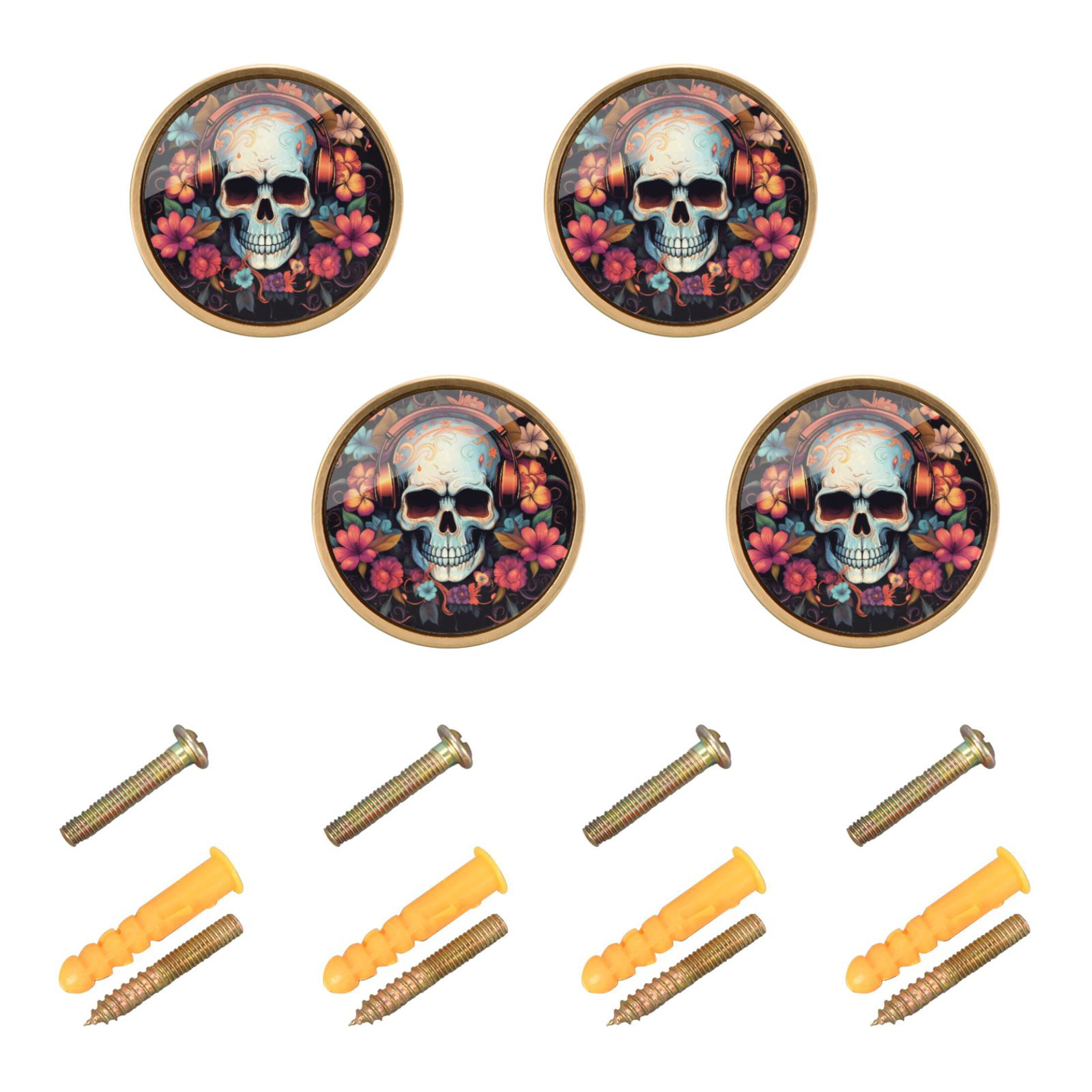 Ryvnso A Magic Skull Listening Music Cabinet Knobs Kitchen Door Round ...