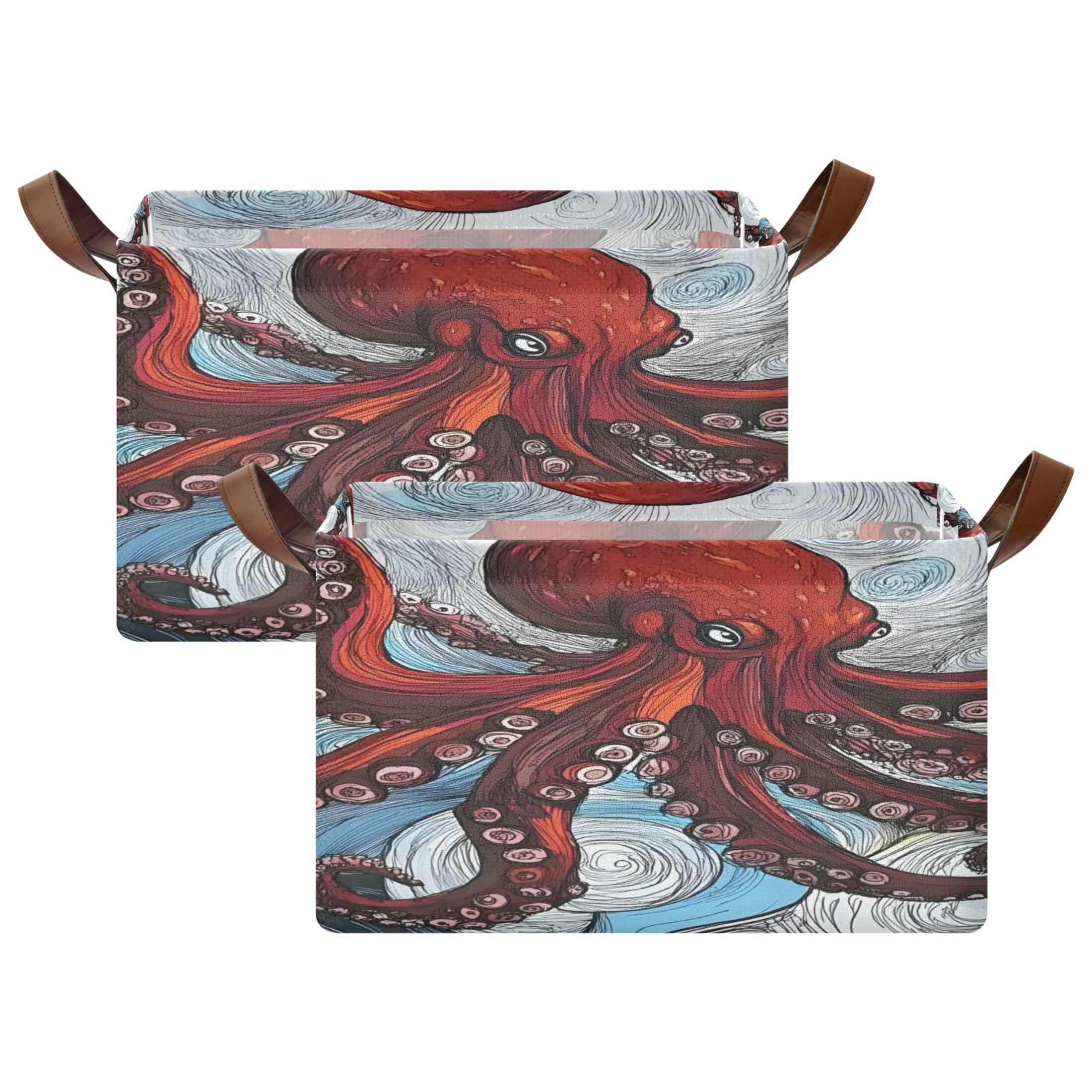 Ryvnso A Red Octopus Swirl Storage Bins Large Basket Foldable Cube Toys ...