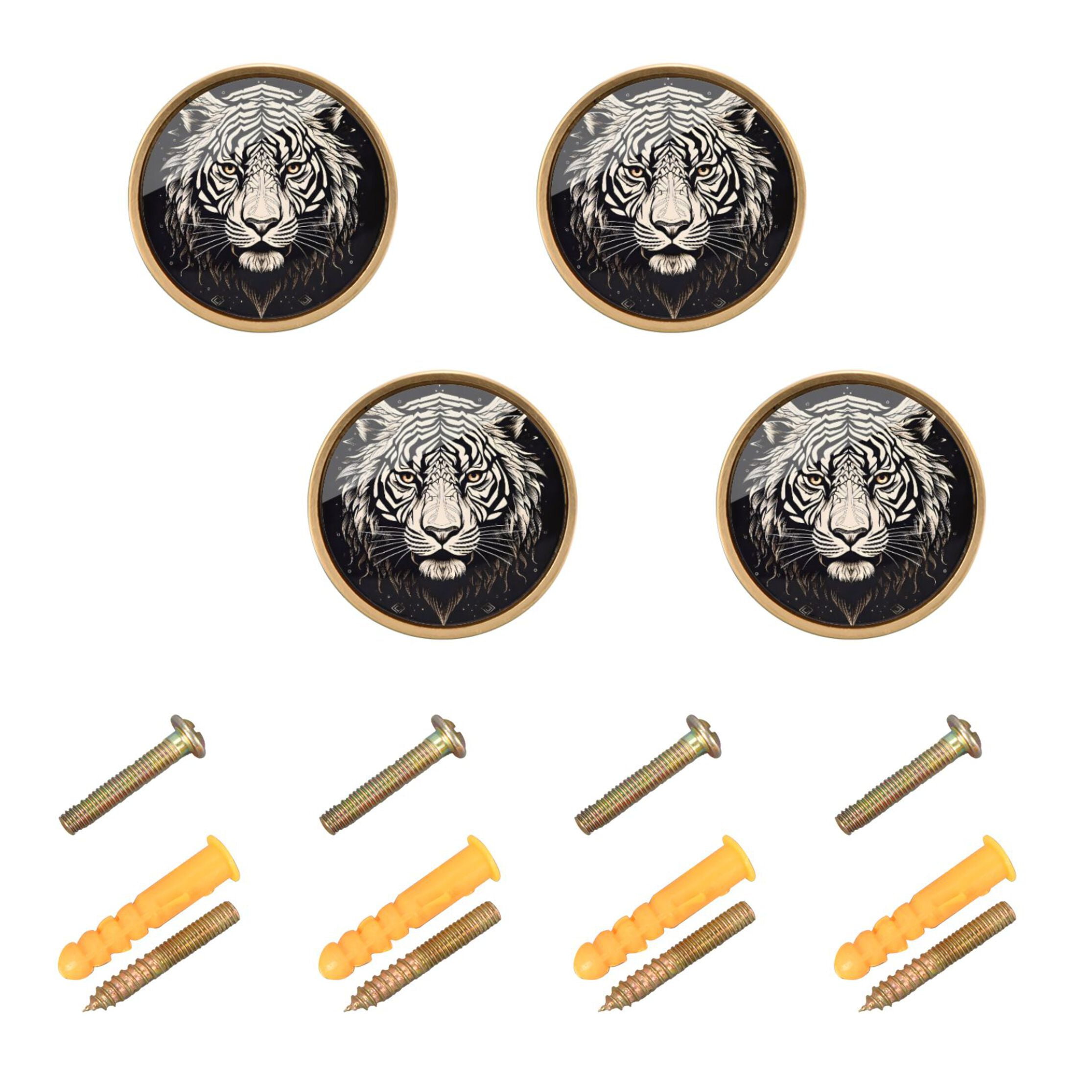 Ryvnso A Tiger Cool Cabinet Knobs Kitchen Door Round Pulls Drawers Dresser Cupboard Knob Set of ...
