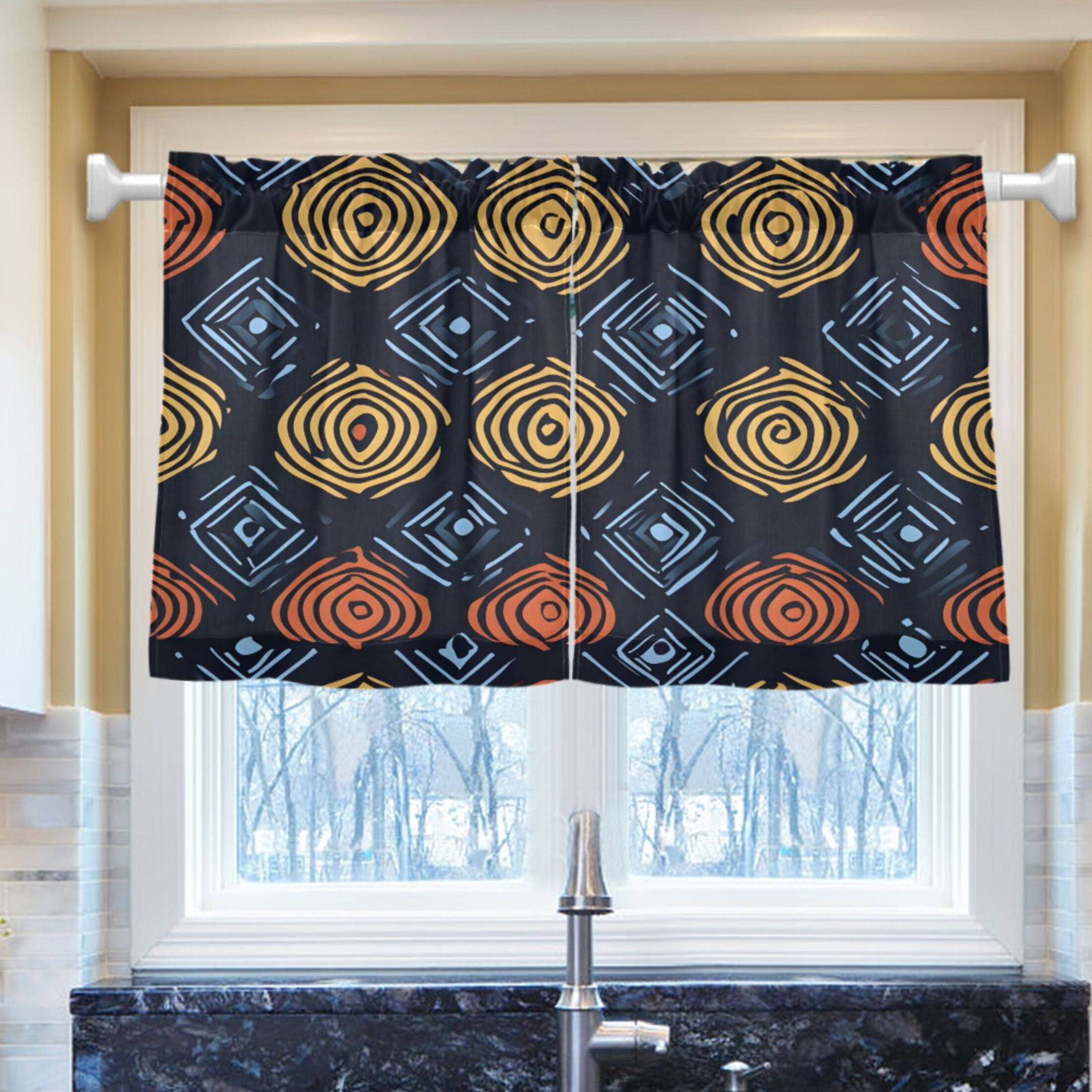 Ryvnso Abstract Circle Half Curtains Sets Tier 2 Panels Short Curtain ...