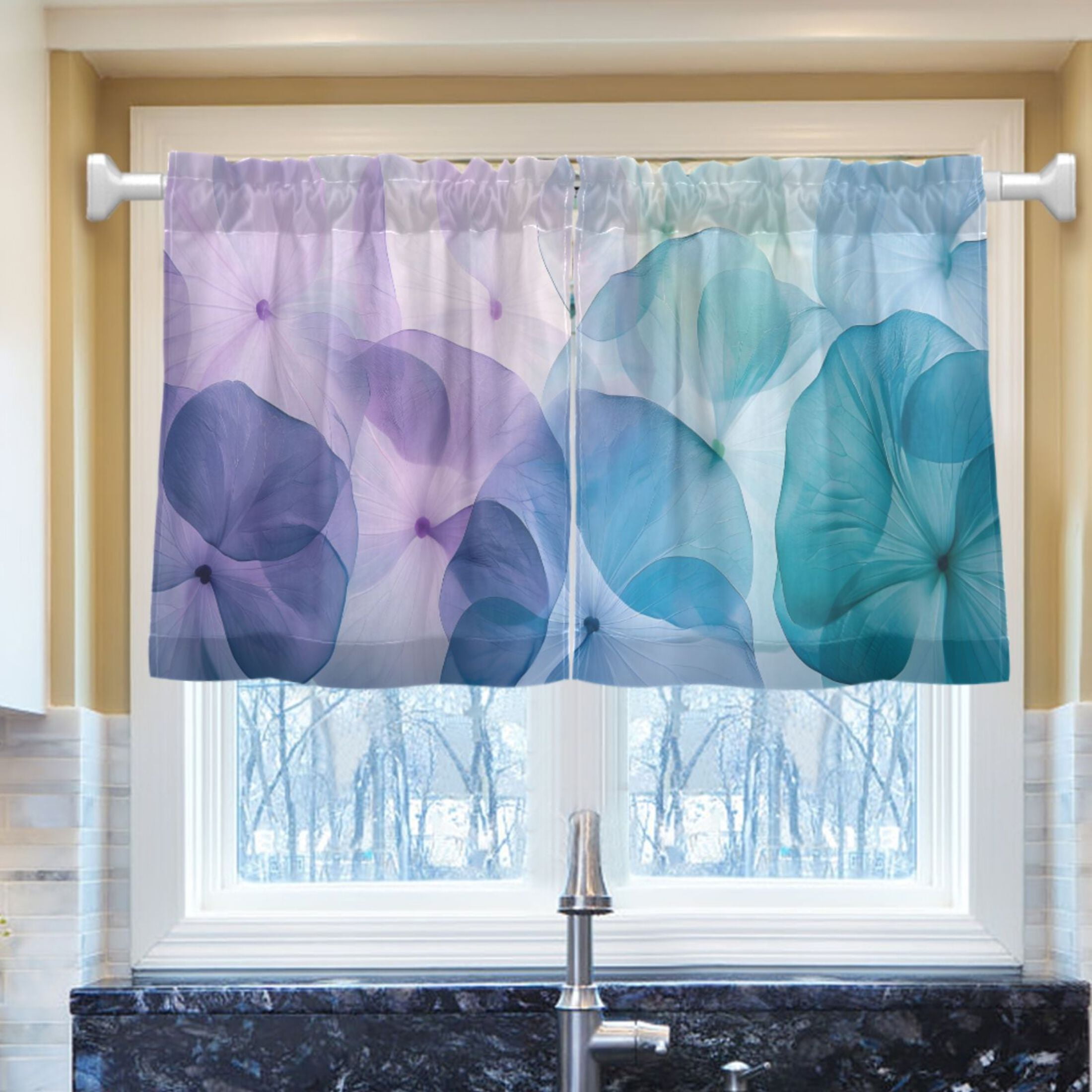 Ryvnso Abstract Flowers Magic Half Curtains Sets Tier 2 Panels Short ...