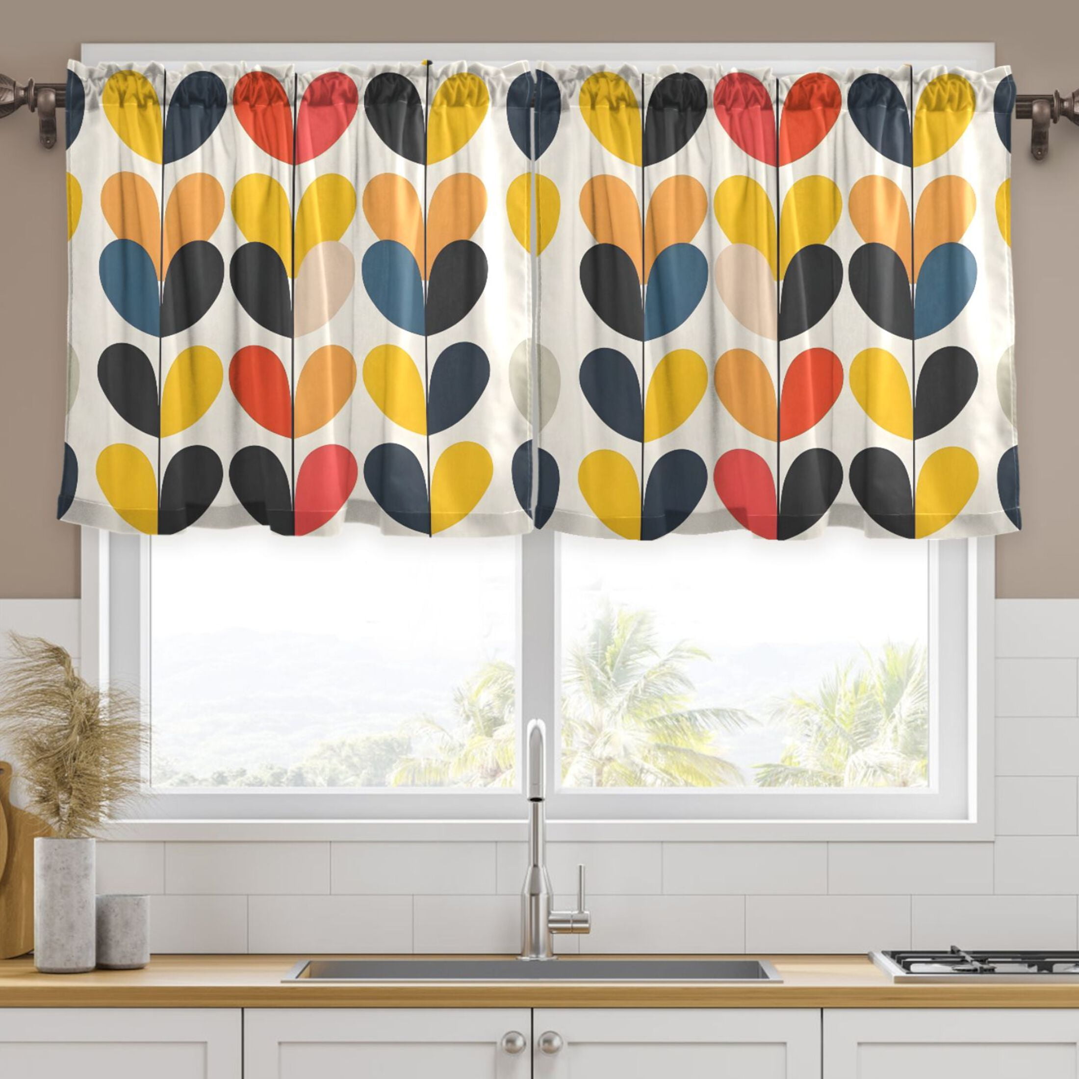 Ryvnso Abstract Leave Heart Curtains Sets Short Curtain Rod Pocket Half ...