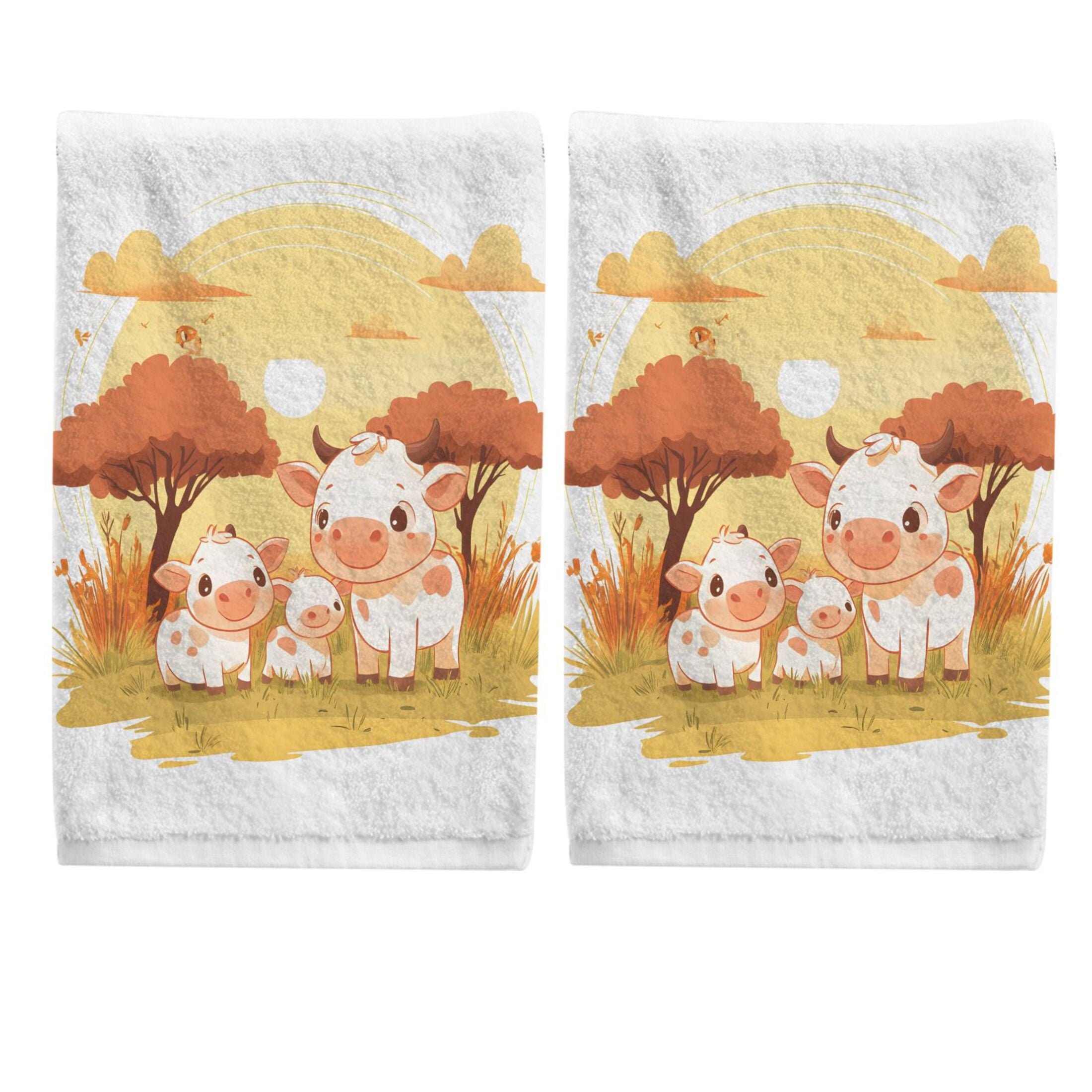 Ryvnso African Cow Family Hand Towels Set for Bathroom Cotton Face ...