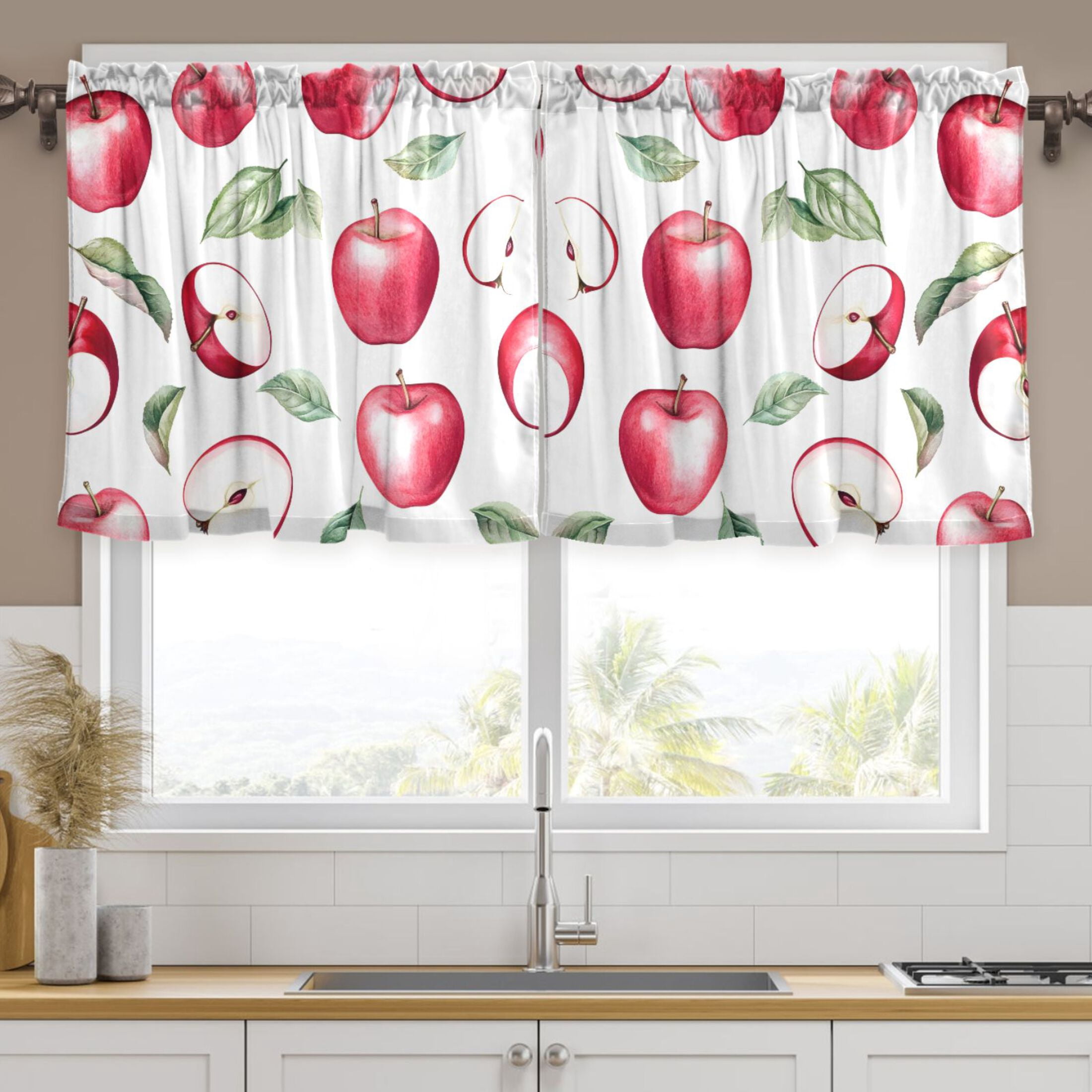 Ryvnso Apples Pattern Curtains Sets Short Curtain Rod Pocket Half ...