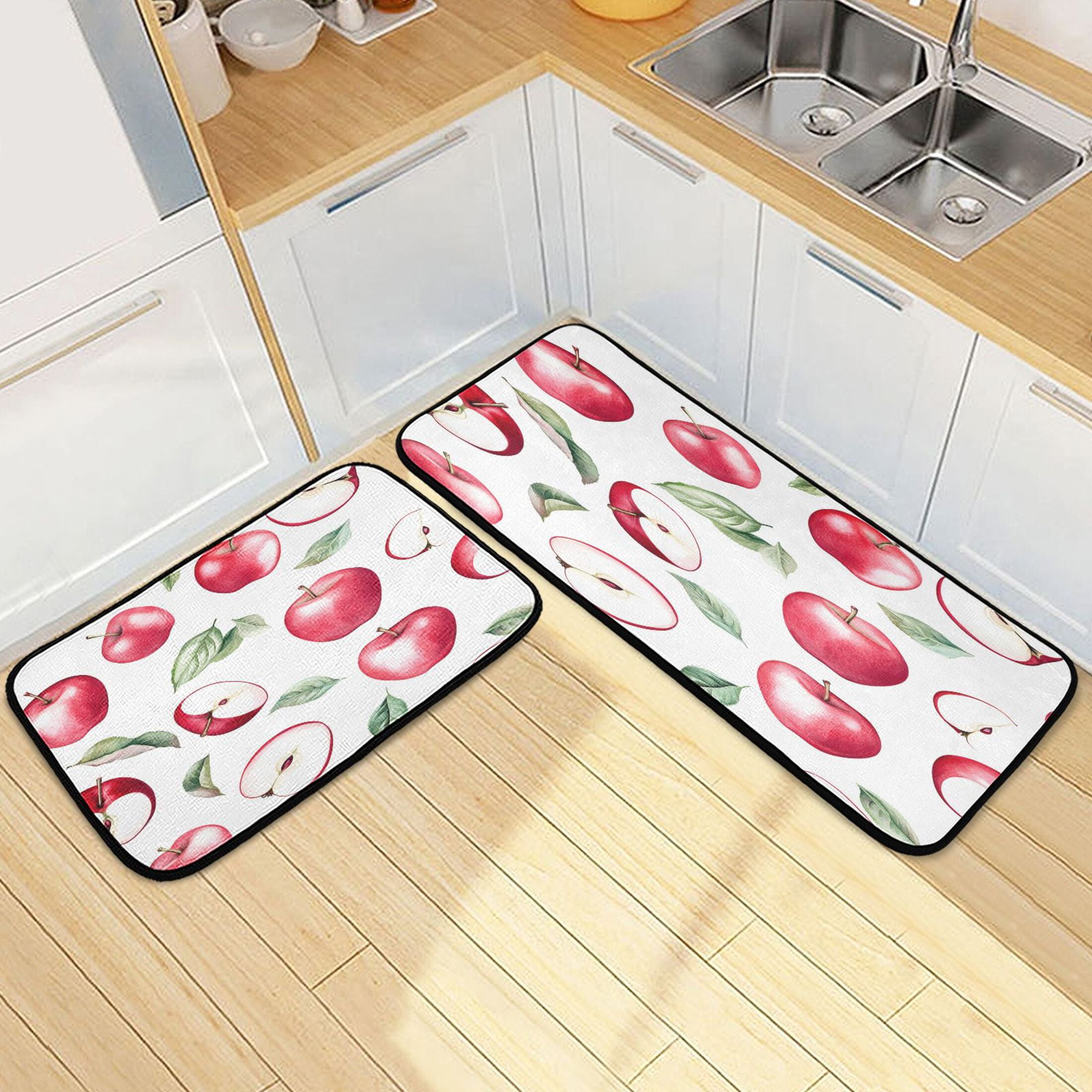 Ryvnso Apples Pattern Kitchen Rugs Set Non Slip Runner Mats for Dining ...
