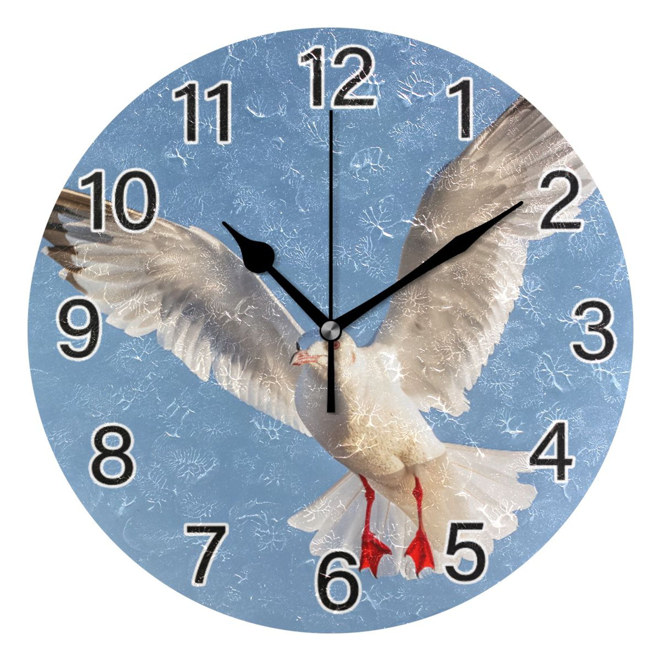 Ryvnso Art Bird Pigeon Flying Wall Clock Non Ticking Silent Kitchen ...