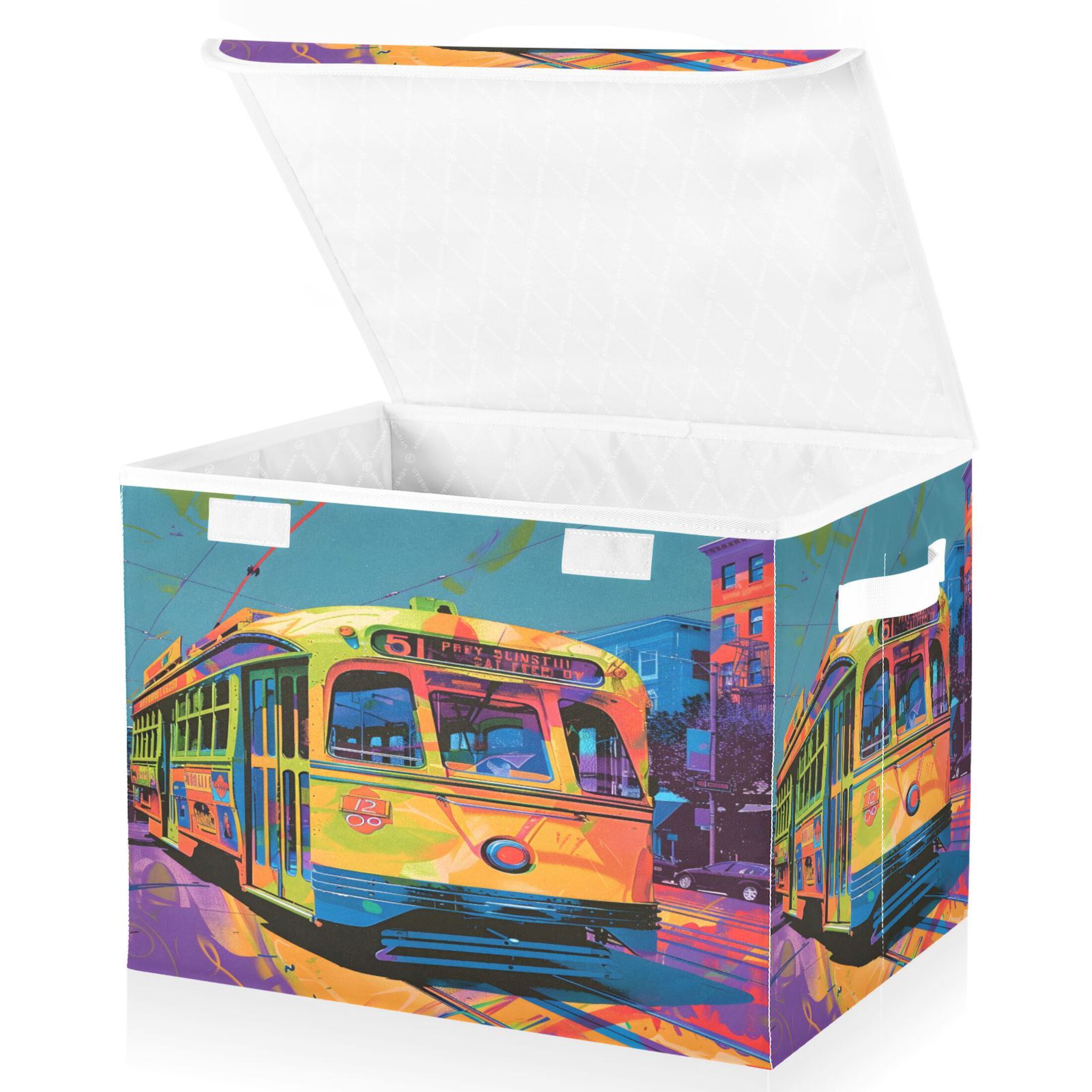 Ryvnso Art Bus Illustration Large Lidded Foldable Storage Baskets Cubes ...