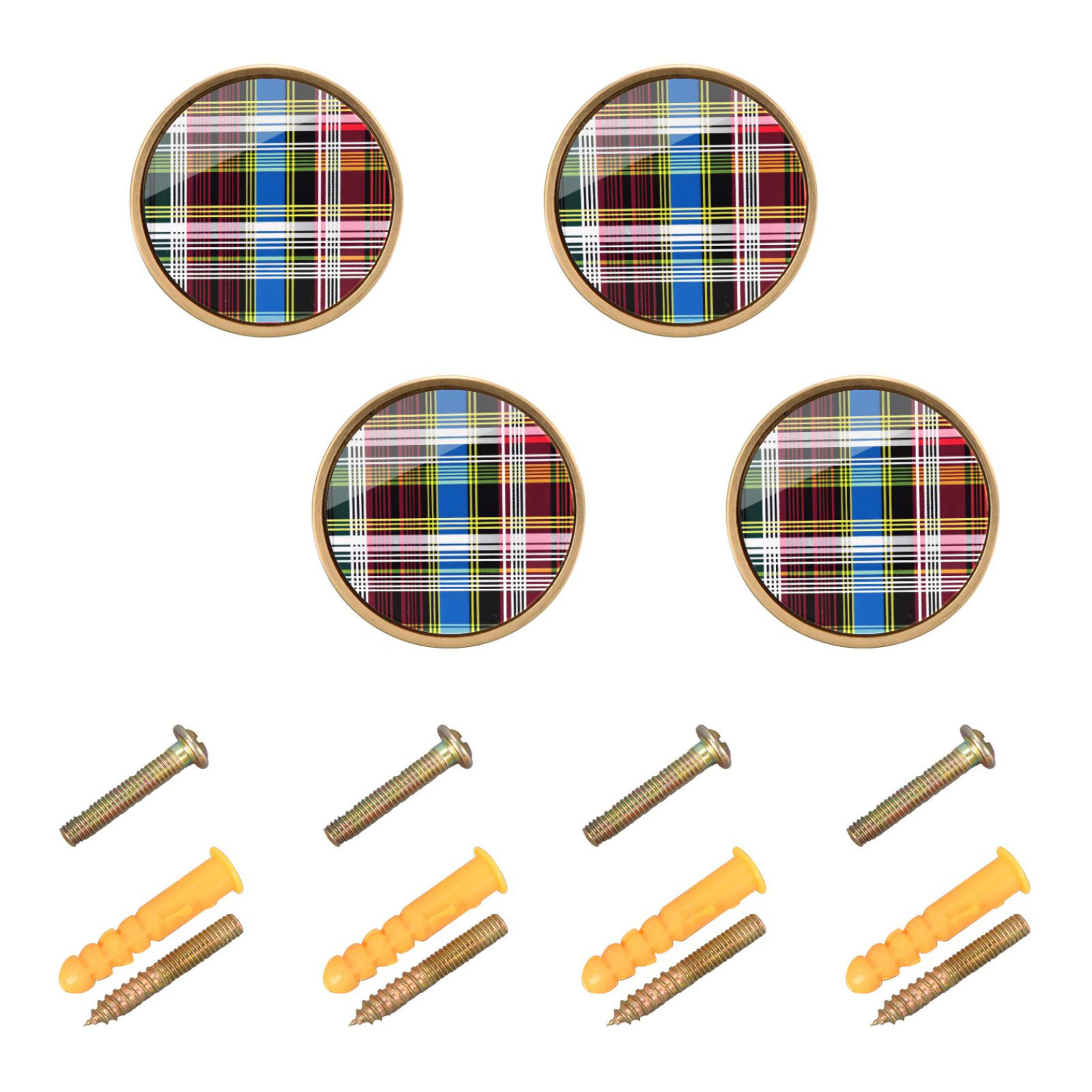 Ryvnso Art Checkered Pattern Cabinet Knobs Kitchen Door Round Pulls Drawers Dresser Cupboard ...