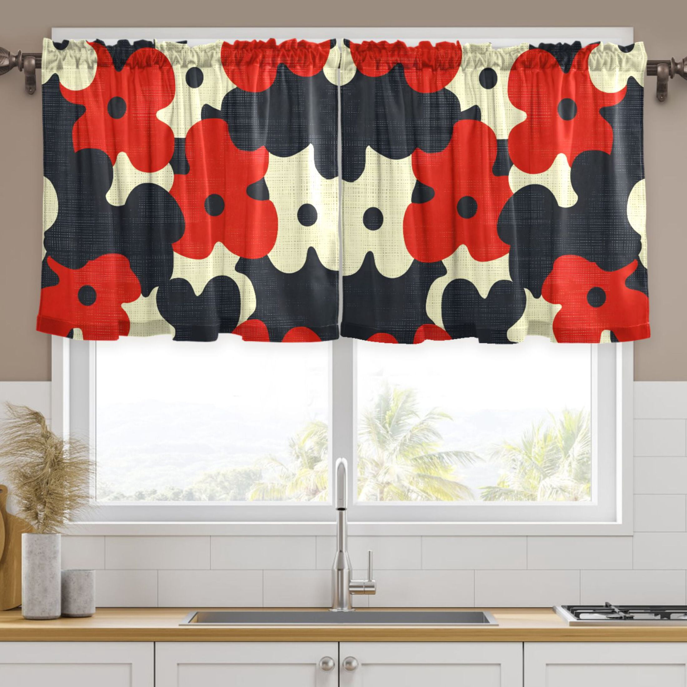 Ryvnso Art Flower Curtains Sets Short Curtain Rod Pocket Half Window ...