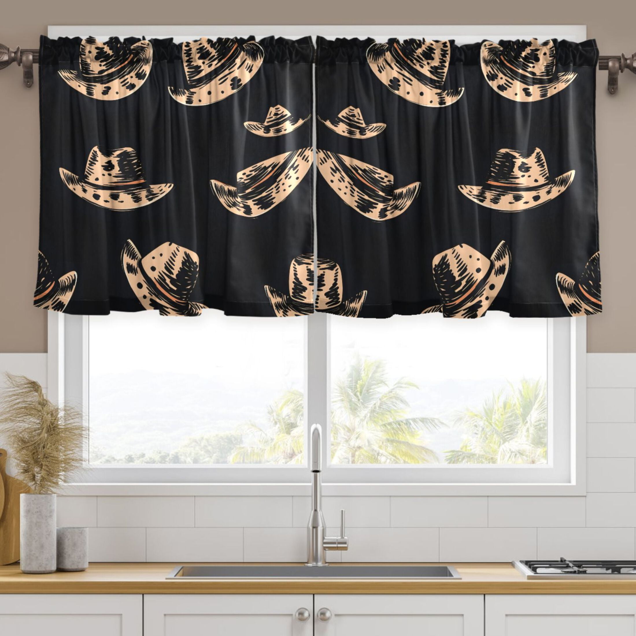 Ryvnso Art Hat Pattern Curtains Sets Short Curtain Rod Pocket Half ...