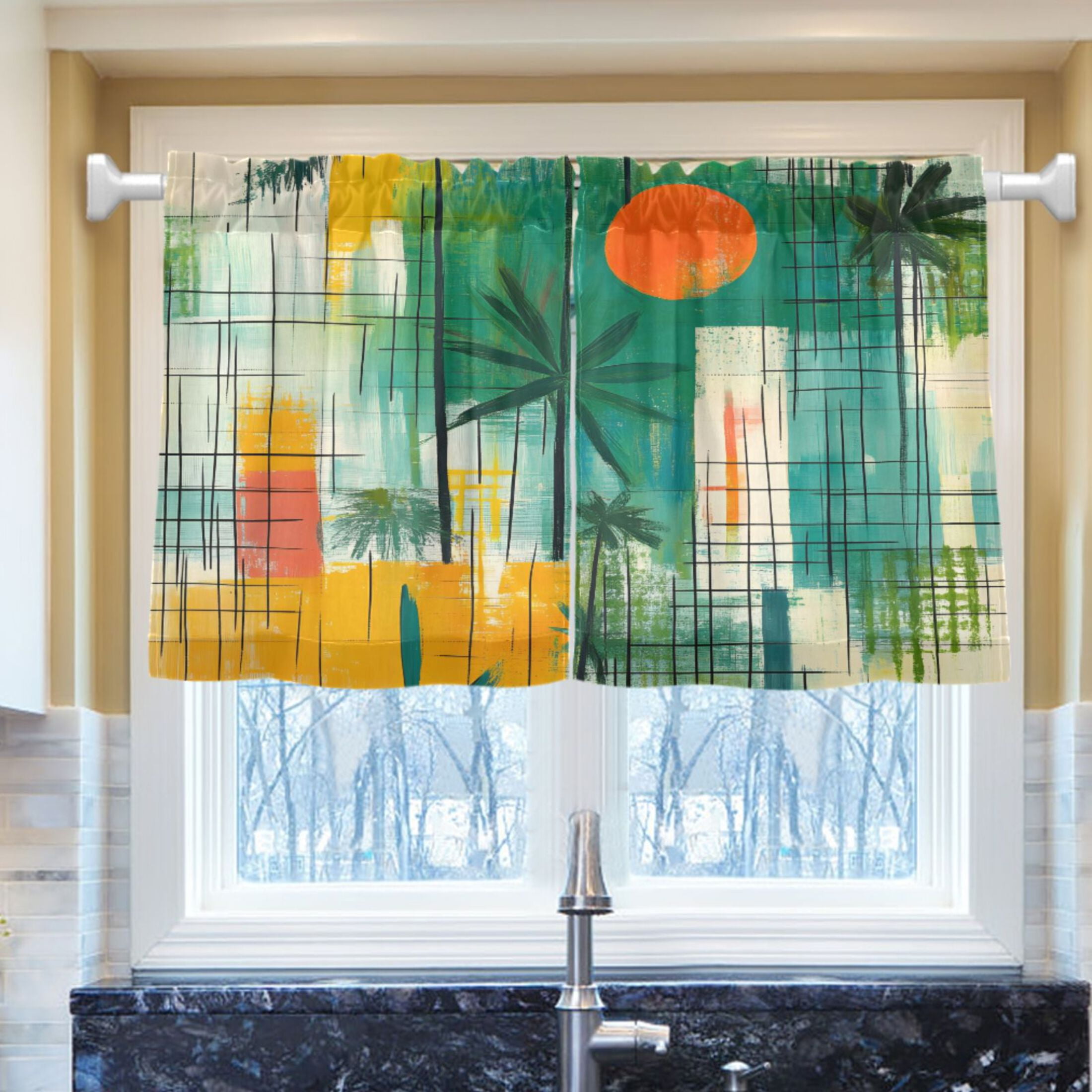 Ryvnso Art Palm Tree Sunset Half Curtains Sets Tier 2 Panels Short ...